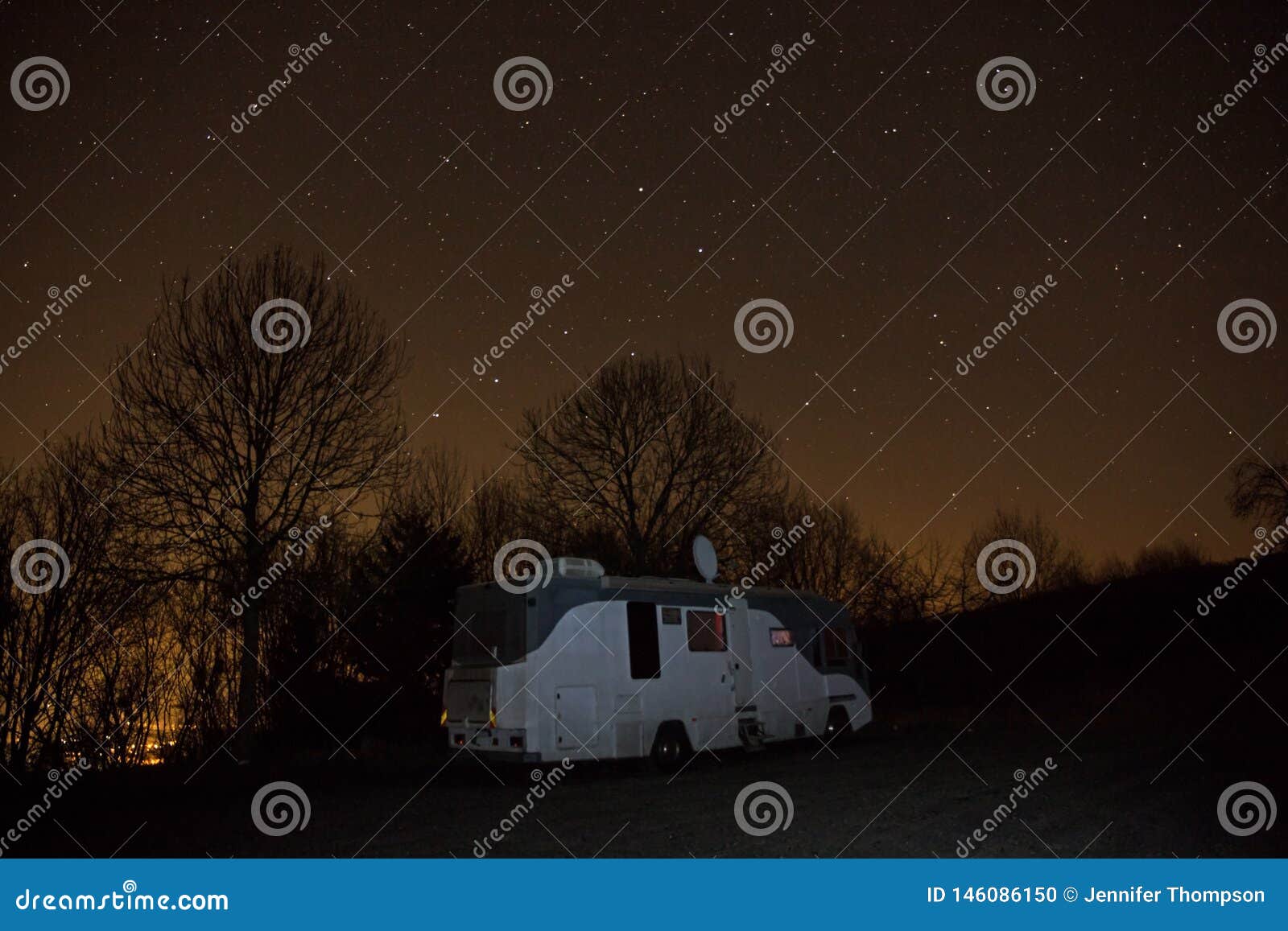 Camper Van on a Starry Night Stock Photo - Image of starry, motor ...