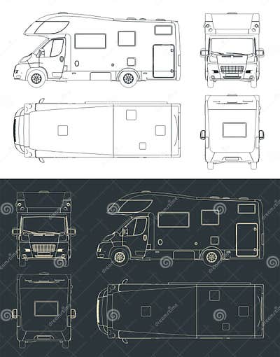 Camper Van Technical Drawings Stock Illustration - Illustration of ...