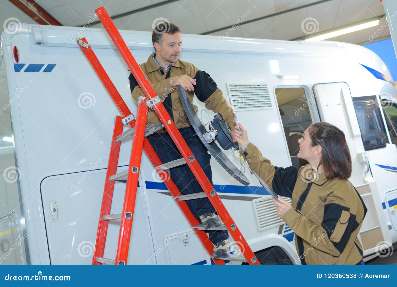 The camper van workers stock photo. Image of mechanic - 120360538