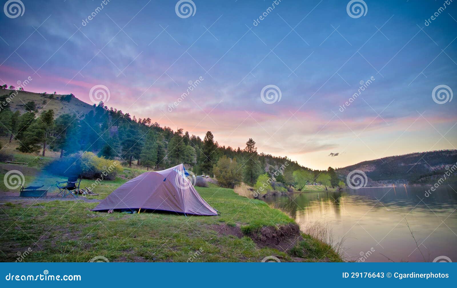 Campers Tent at Sunset stock image. Image of tent, lake - 29176643