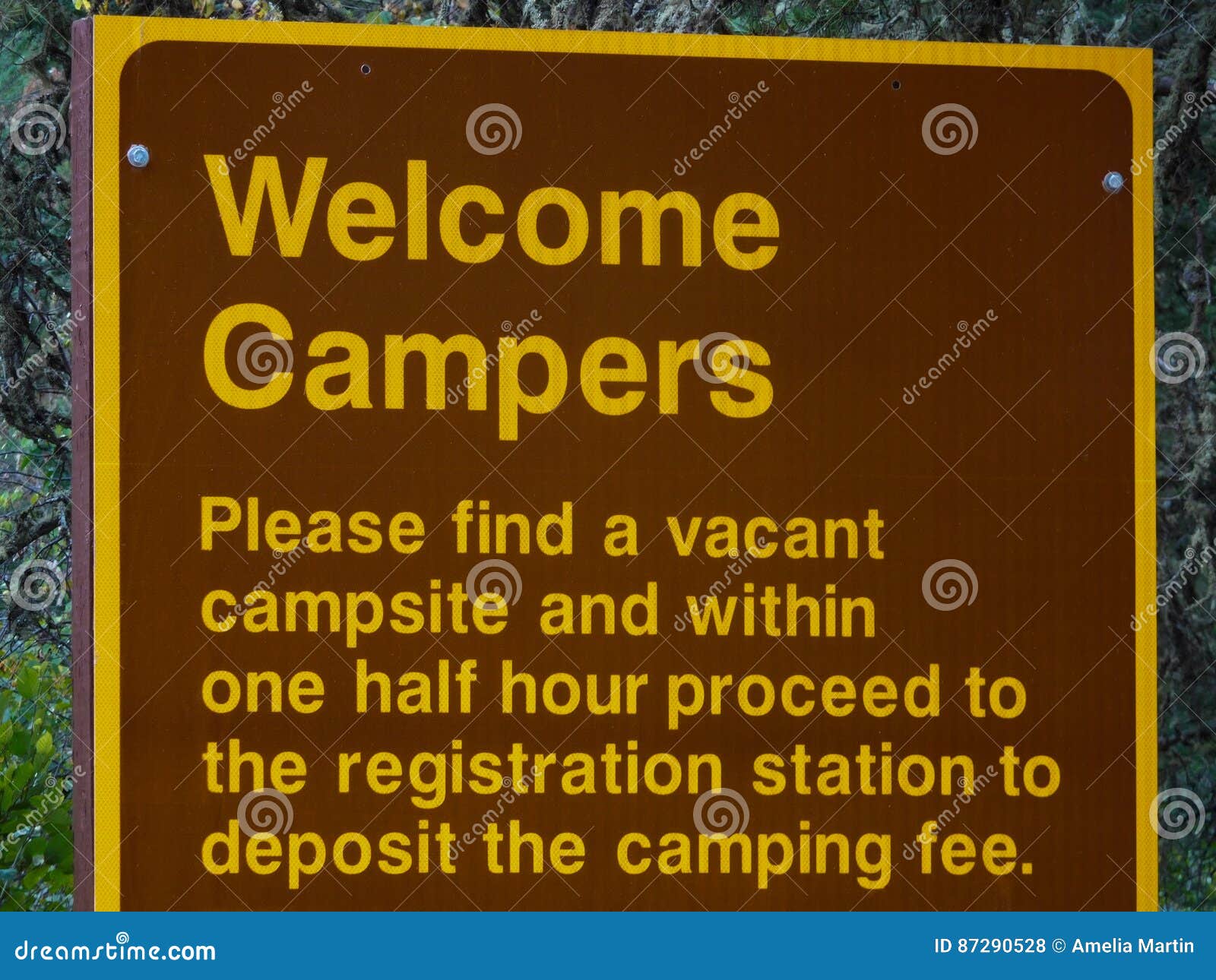 Campers Welcome Sign with Registration Rules Stock Photo - Image of ...