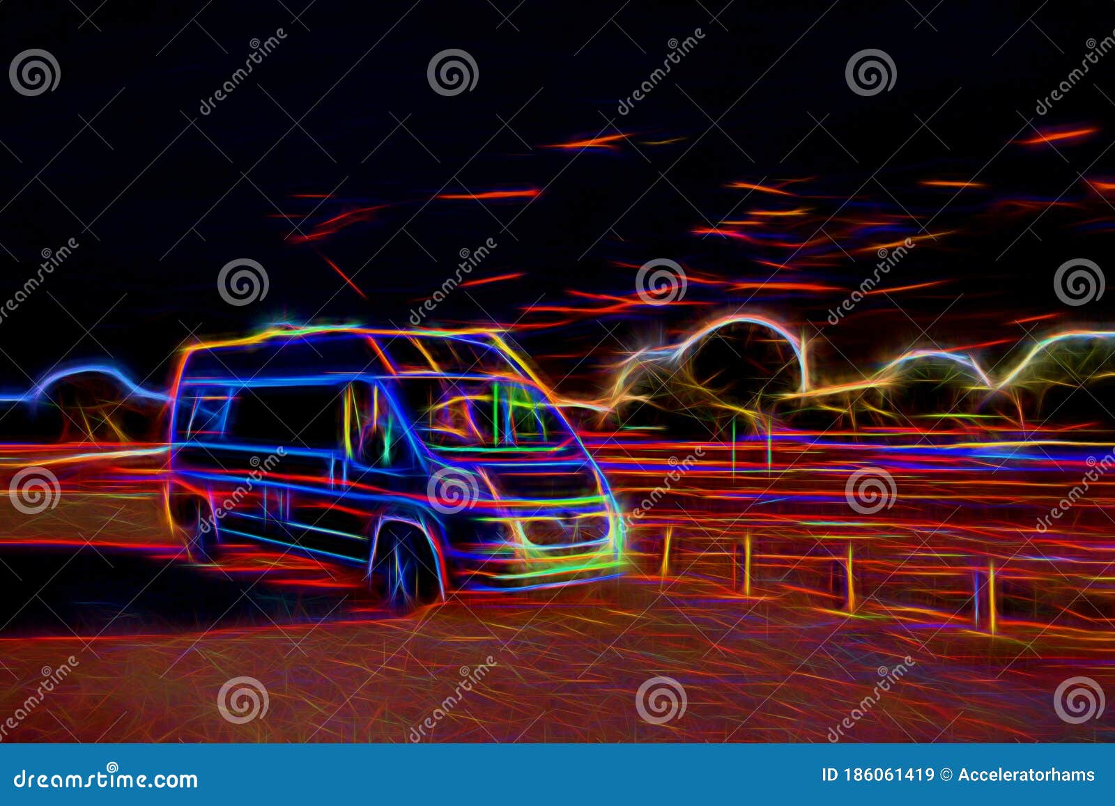 Campervan with Bright Neon Lights and Vivid Colours Stock Image - Image ...