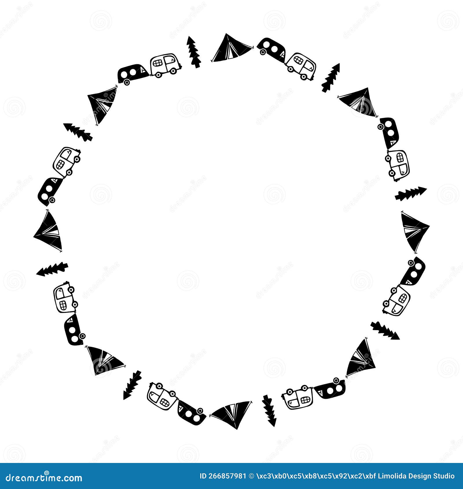 Campervan Graphic Frame. Folk Art Travel Caravan Vector Border. Stock ...