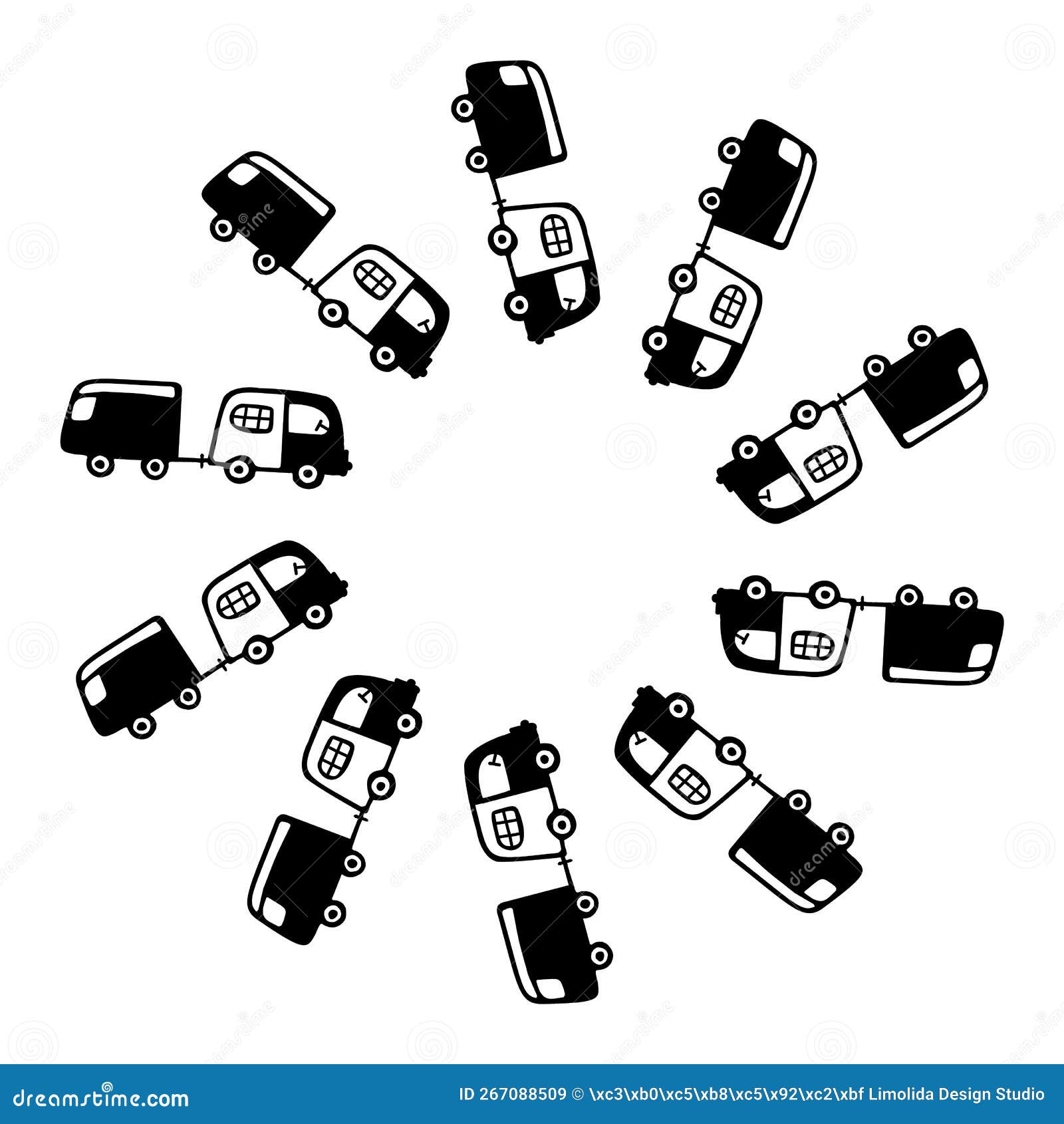 Campervan Graphic Frame. Folk Art Travel Caravan Vector Border. Stock ...