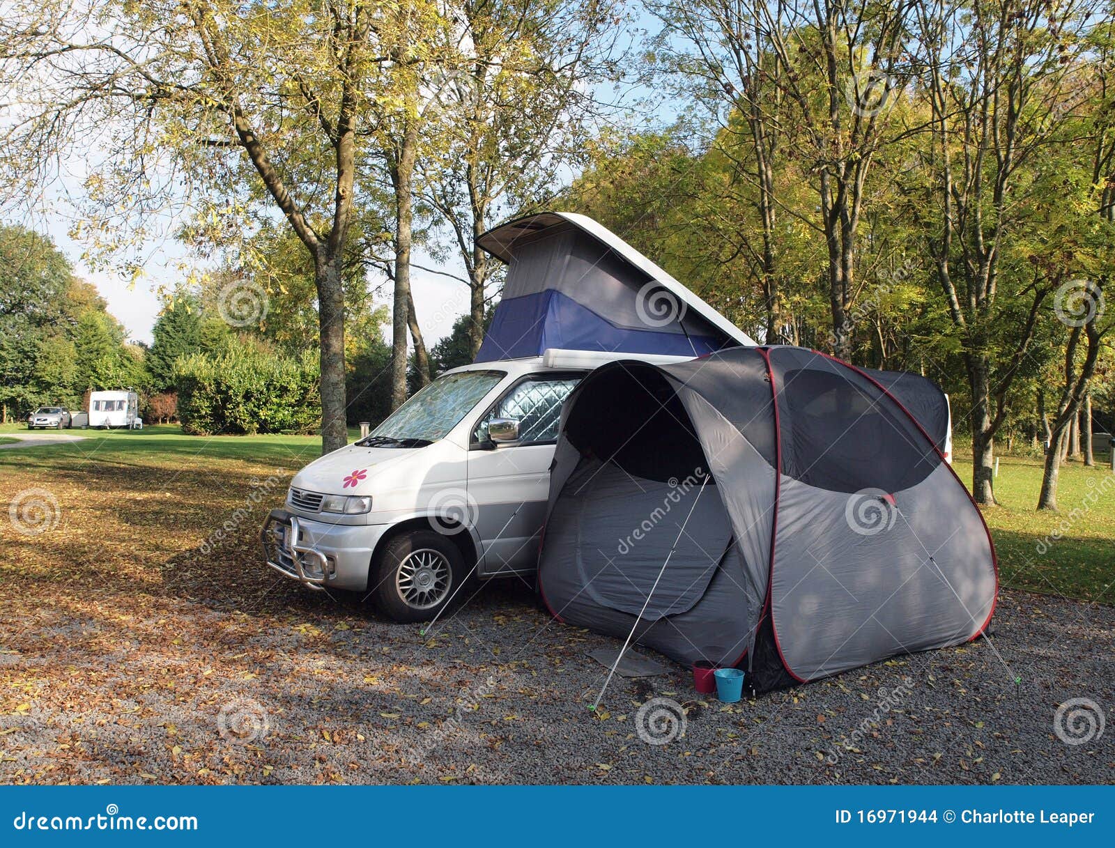 Campervan and Tent on Campsite Stock Photo - Image of activity ...
