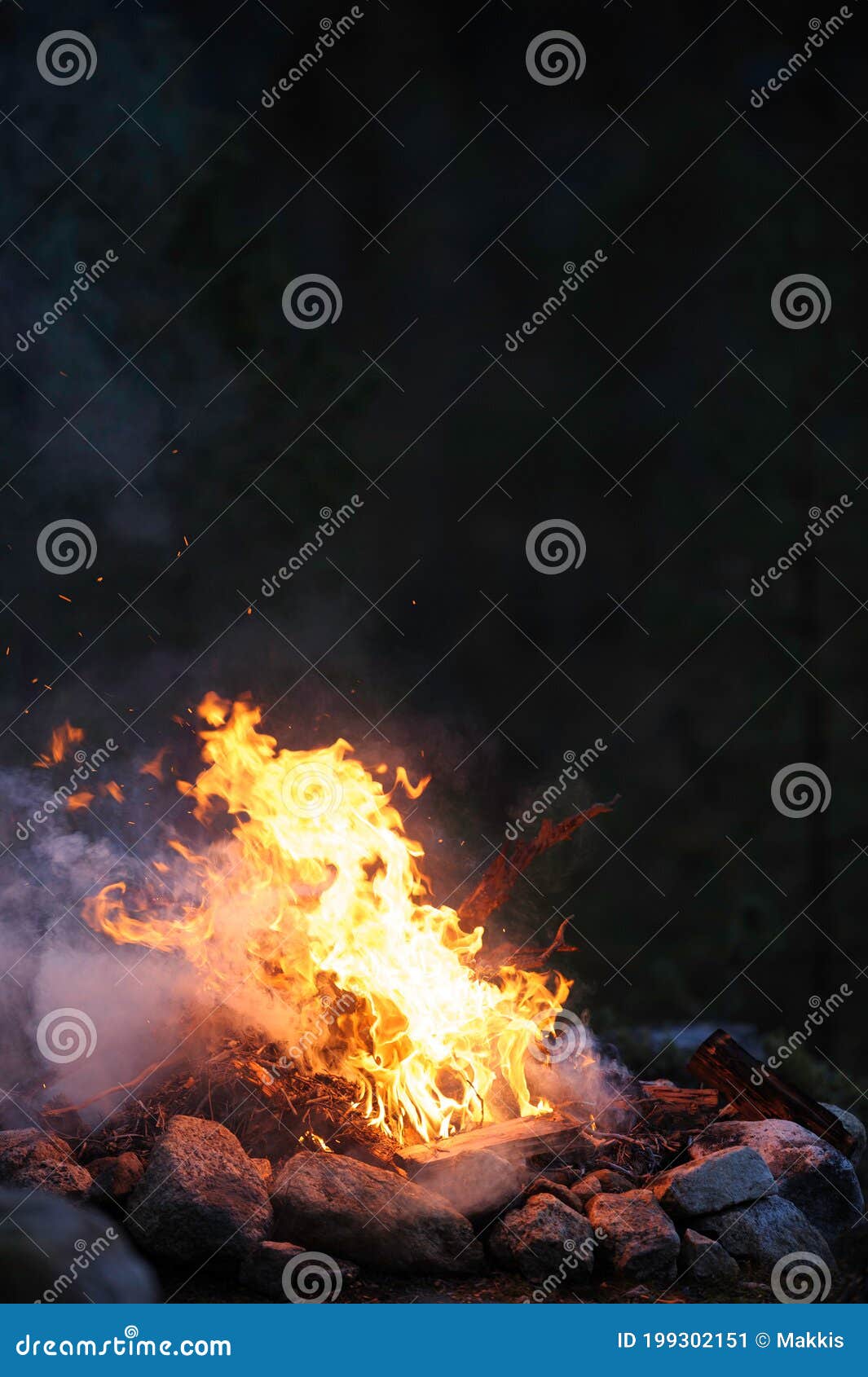 Campfire in the Dark Evening Stock Image - Image of fire, glowing ...