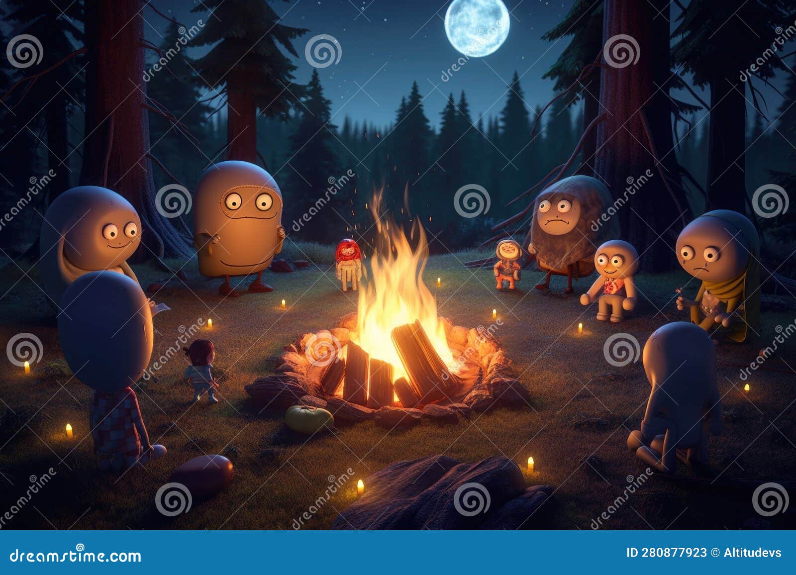 Campfire with Aliens Surrounding it, Roasting Marshmallows and Telling ...