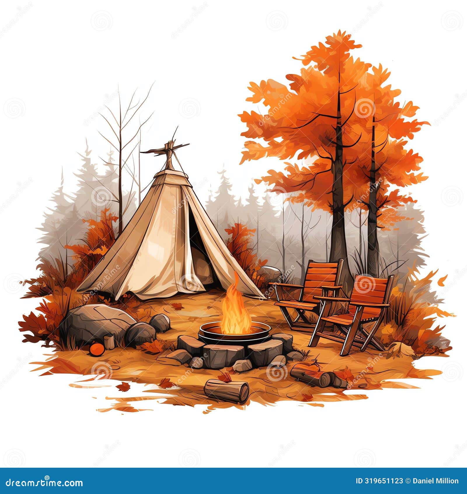 Campfire Autumn Fall Watercolor Illustration Stock Illustration ...