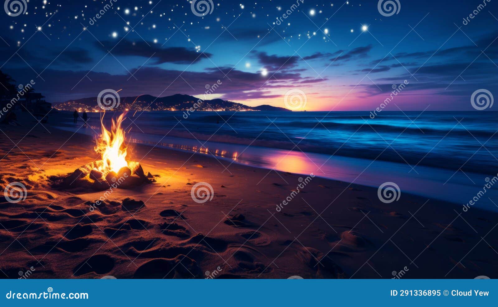 Campfire on a Beach at Night Stock Illustration - Illustration of ...