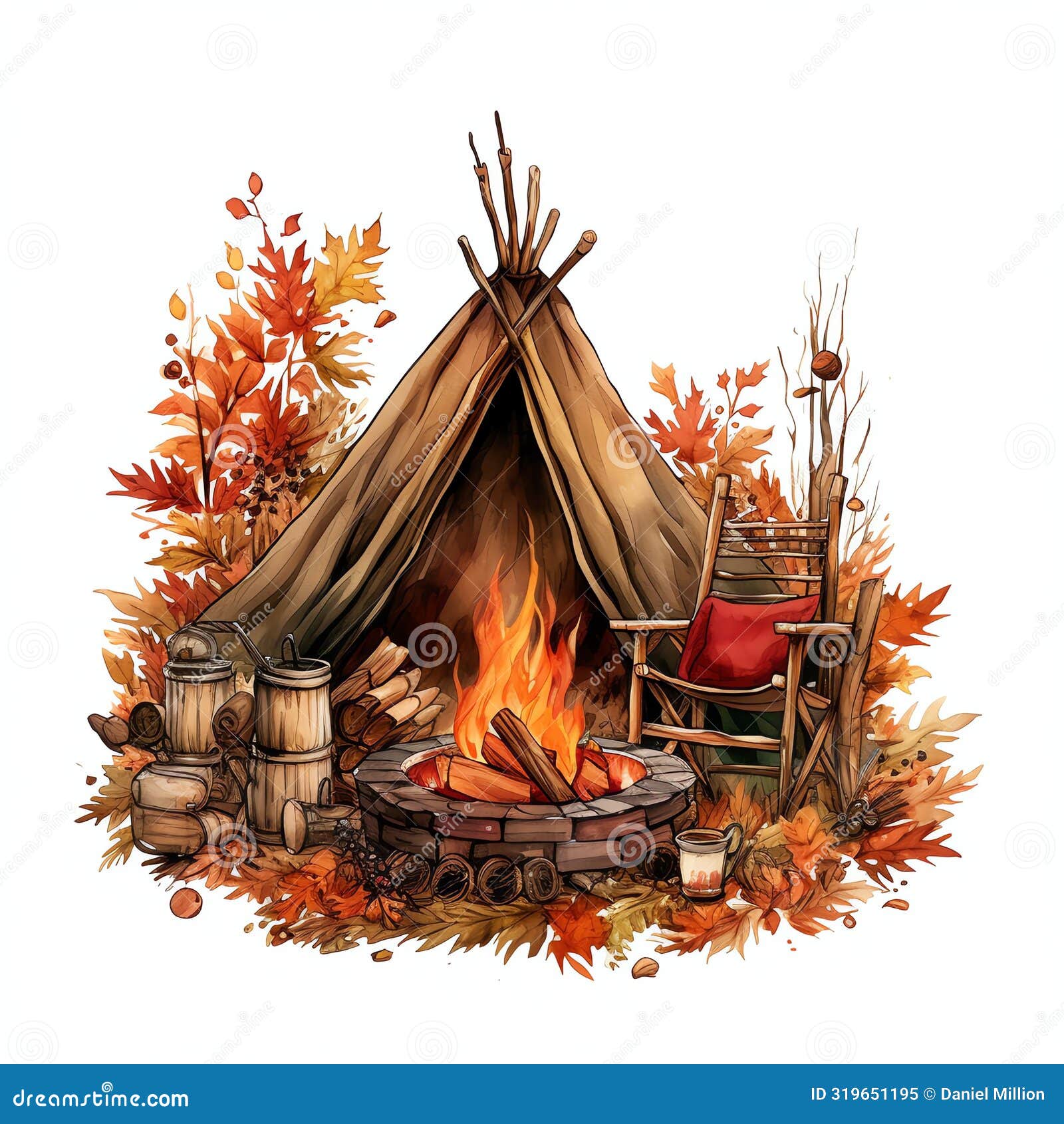Campfire Bliss Autumn Fall Watercolor Illustration Stock Illustration ...