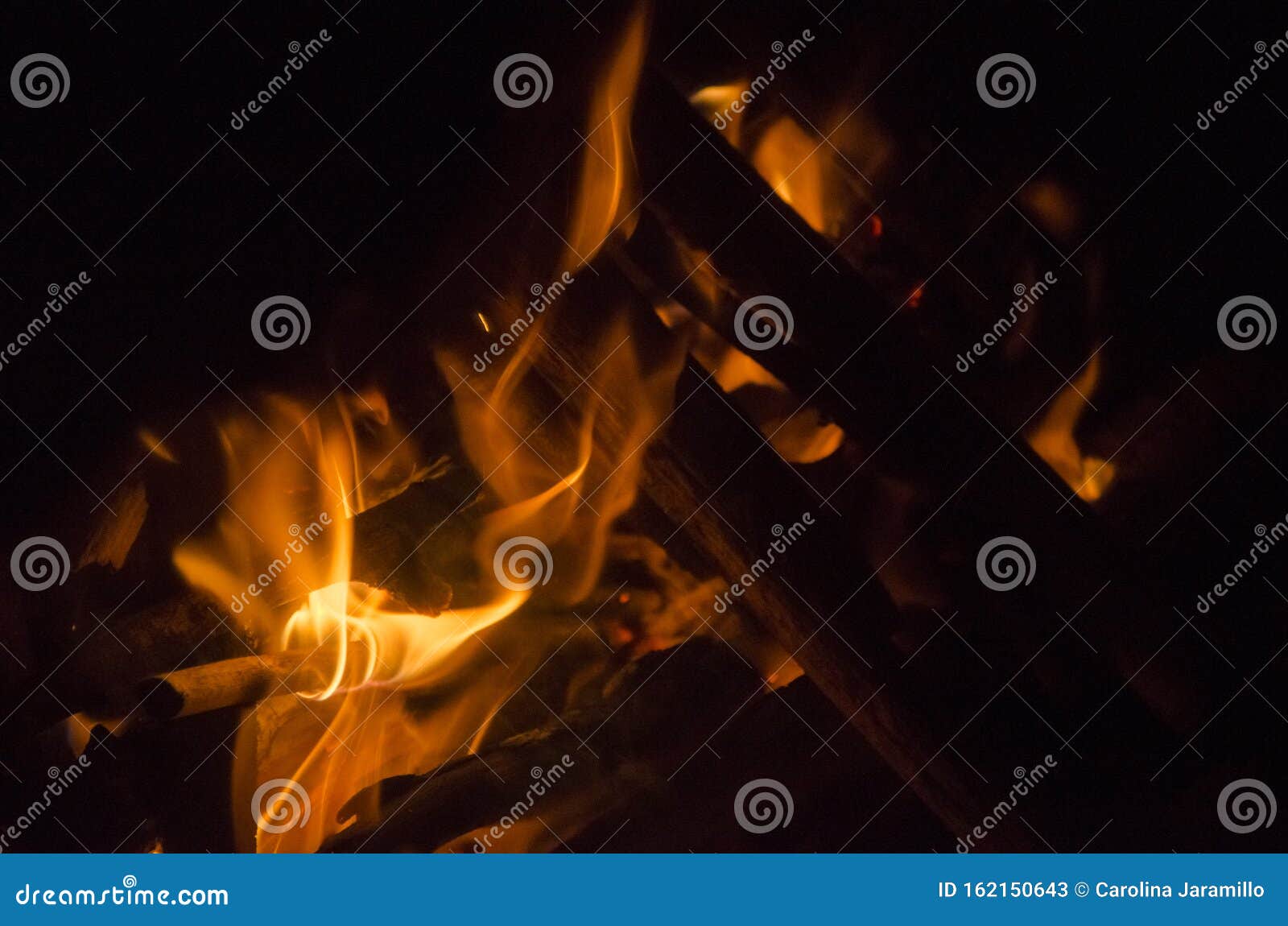 Campfire, Bright Fire Flames Over Black Night Background Stock Image ...