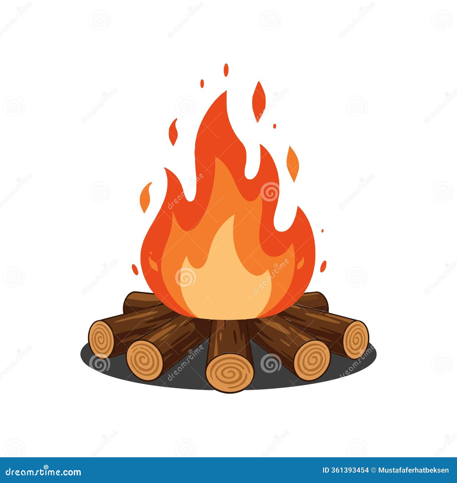 Campfire with Bright Flames and Wooden Logs in Flat Vector Art Stock ...