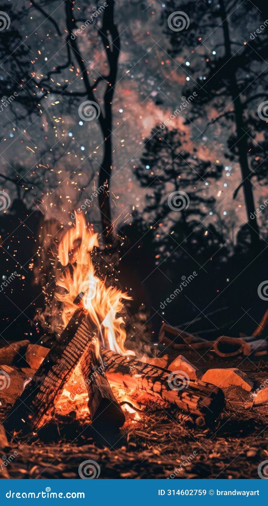 Campfire Burning in Forest Clearing Stock Illustration - Illustration ...