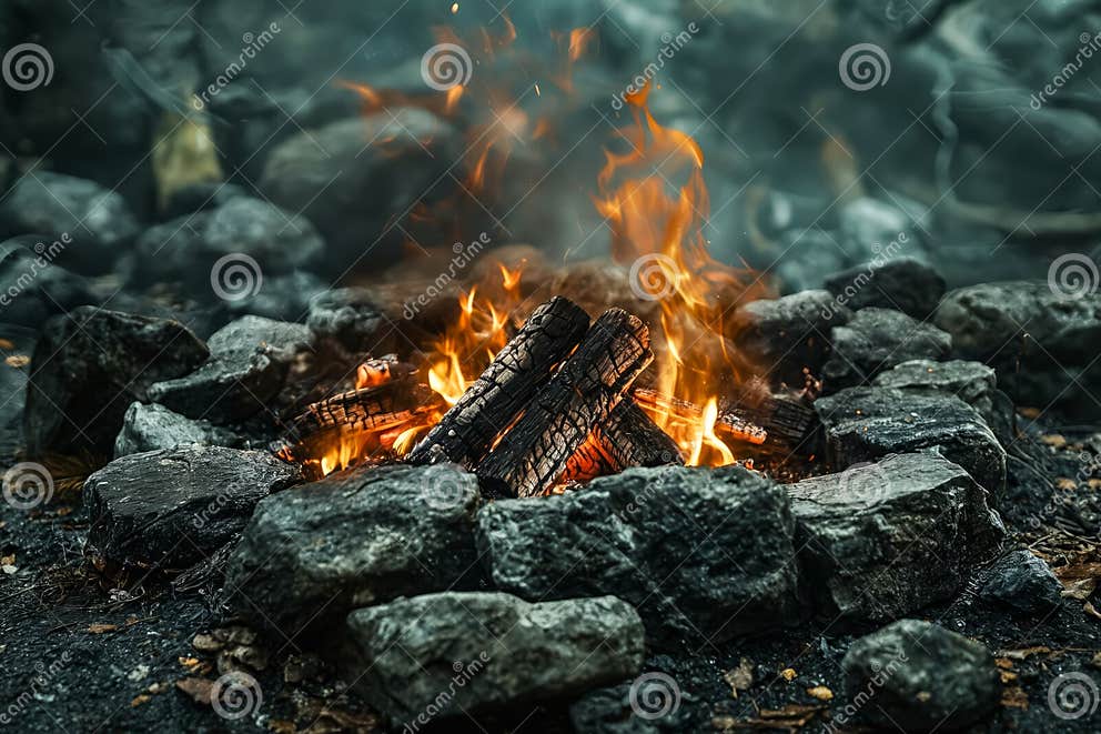 A Campfire Burning in the Middle of a Pile of Rocks. Generative AI ...