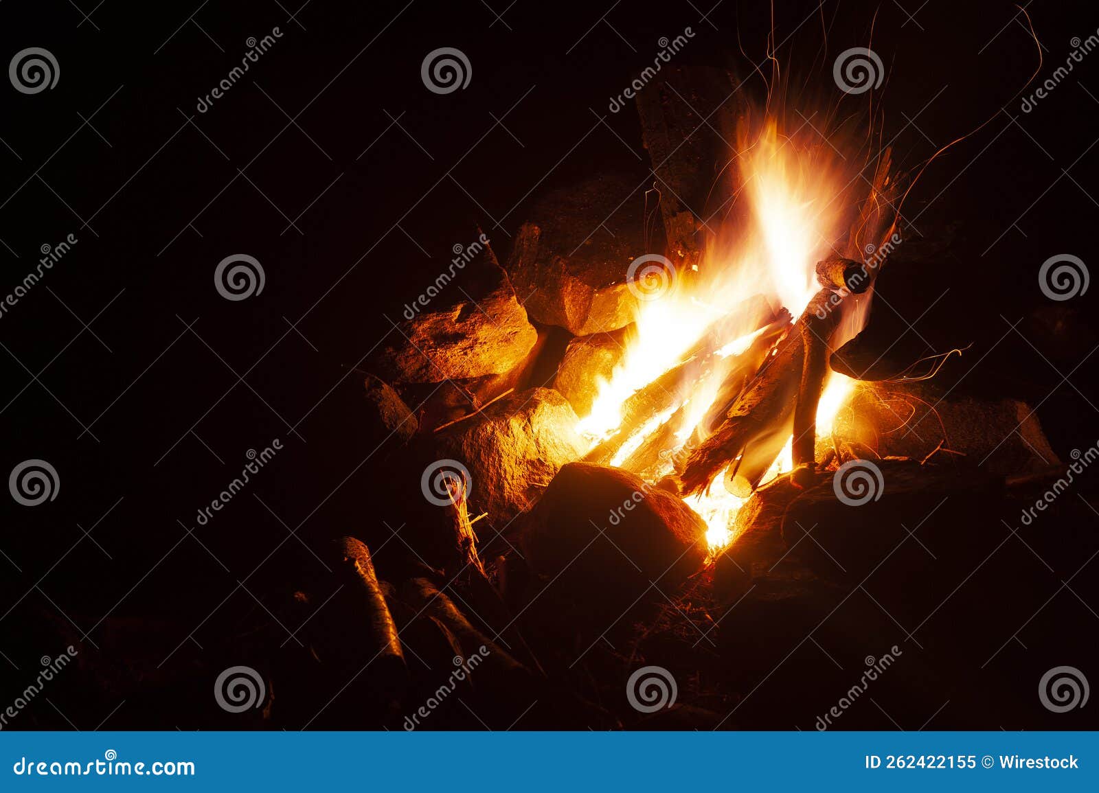 Campfire in the darkness stock image. Image of small - 262422155