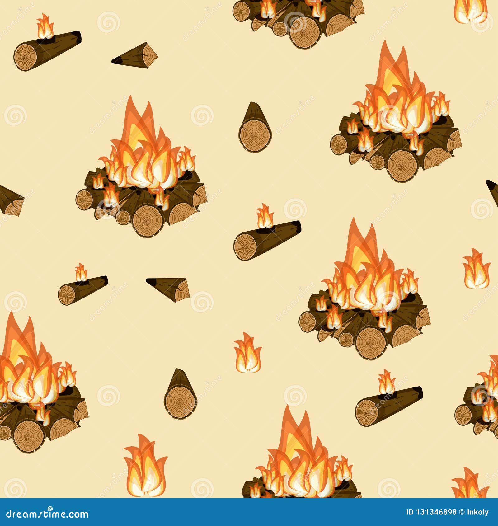Campfire, Burning Wood and Flame Seamless Pattern. Camping Abstract ...