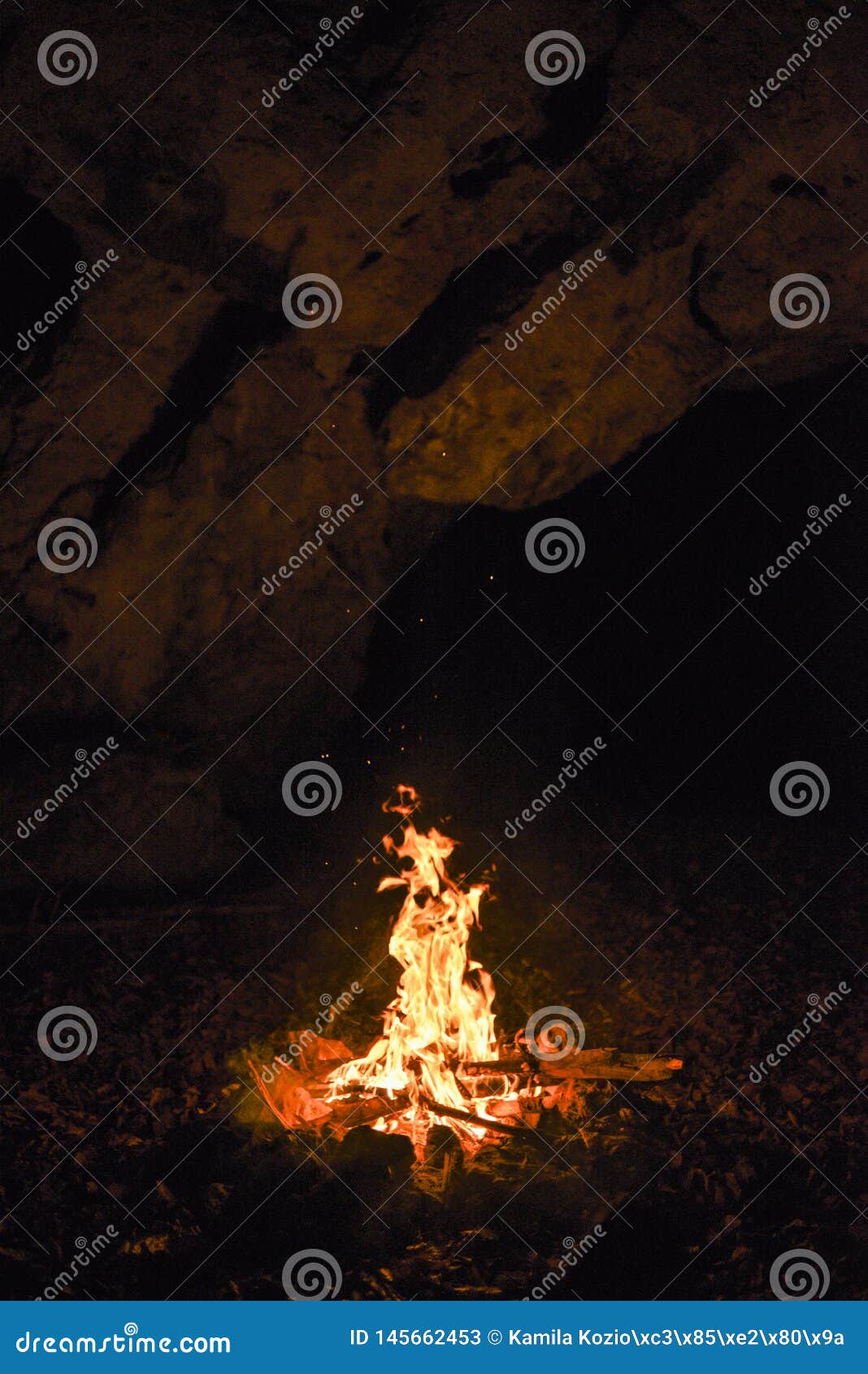 Campfire in the cave stock image. Image of bonfire, cave - 145662453