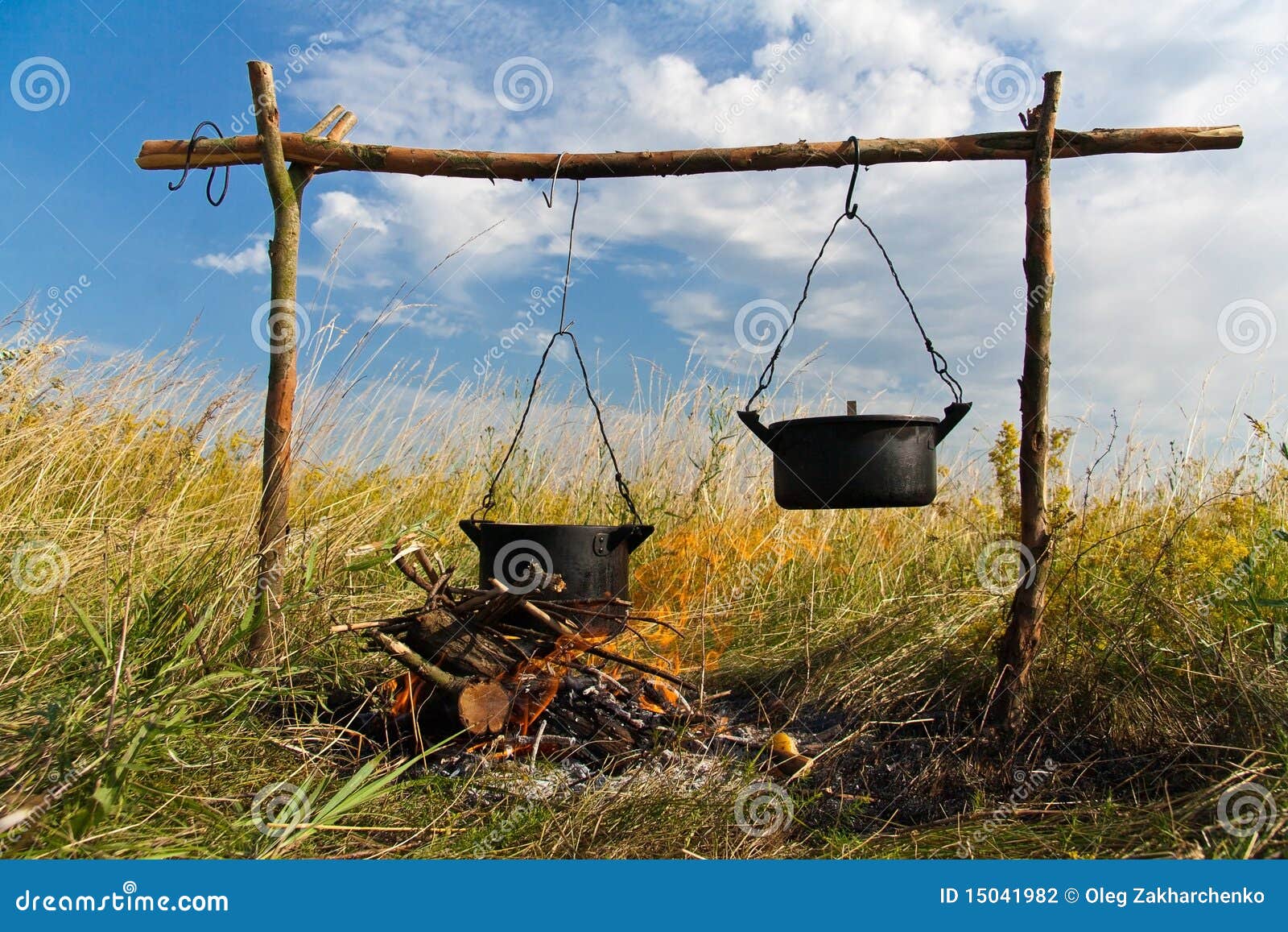 Campfire cooking stock photo. Image of cloud, food, crossbeam - 15041982