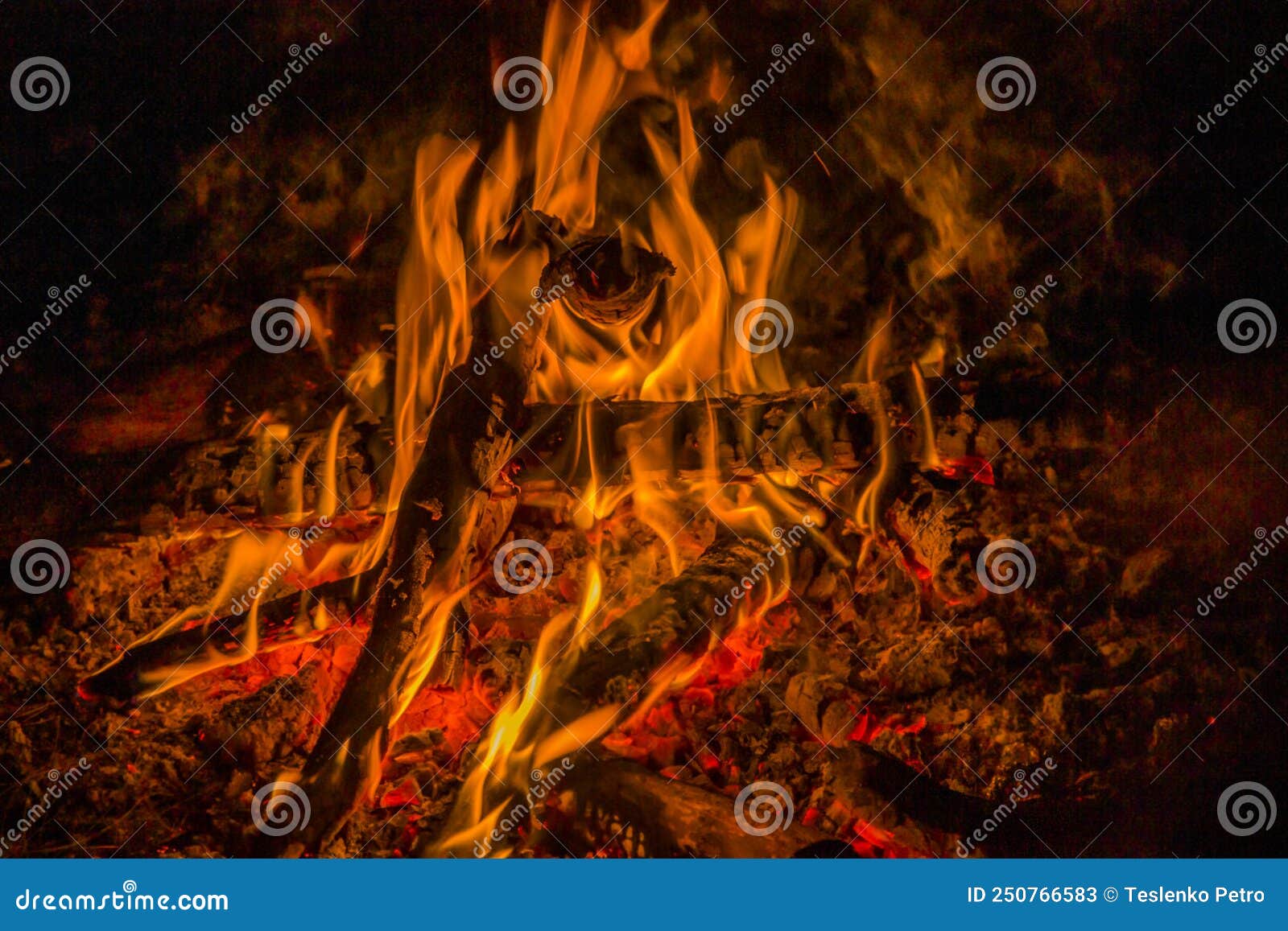 A campfire at the dark stock image. Image of night, yellow - 250766583