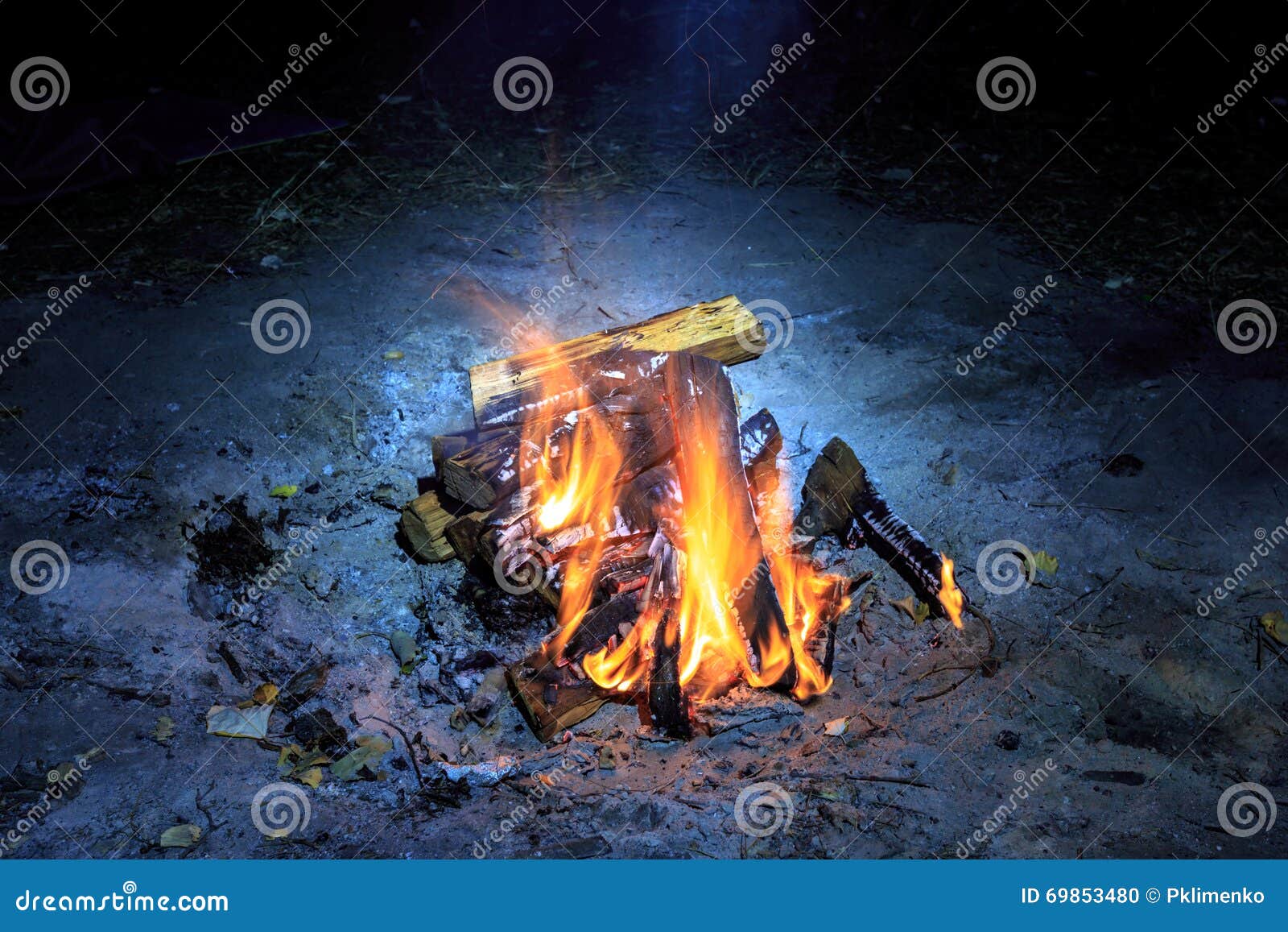 Campfire in darkness stock photo. Image of nature, danger - 69853480