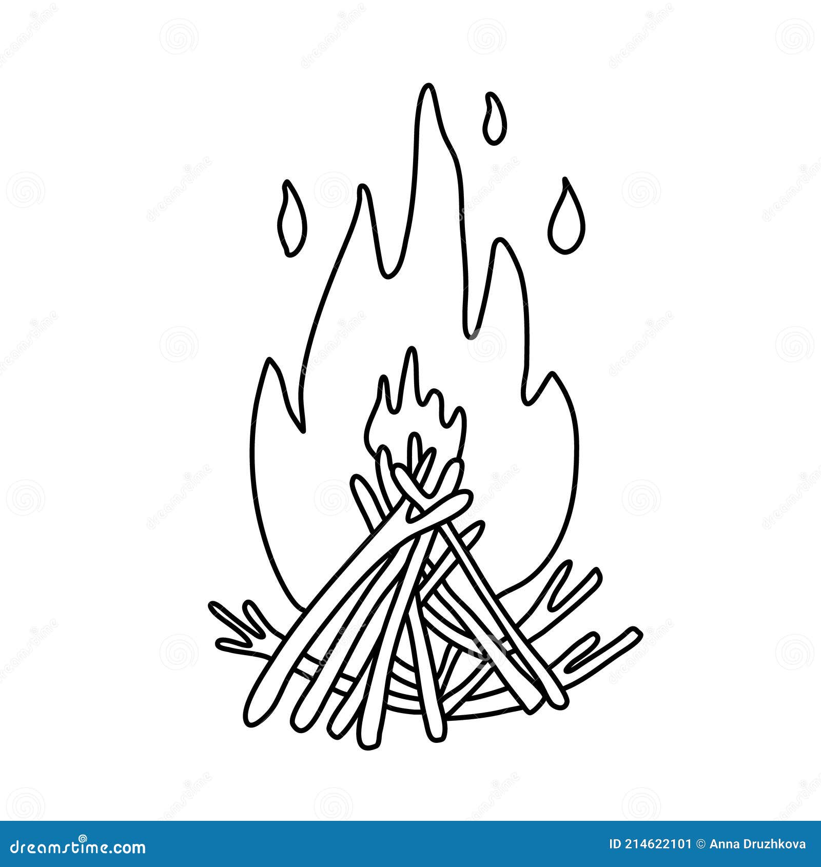 Campfire Doodle. Fire Flame and Branches Stock Vector - Illustration of ...