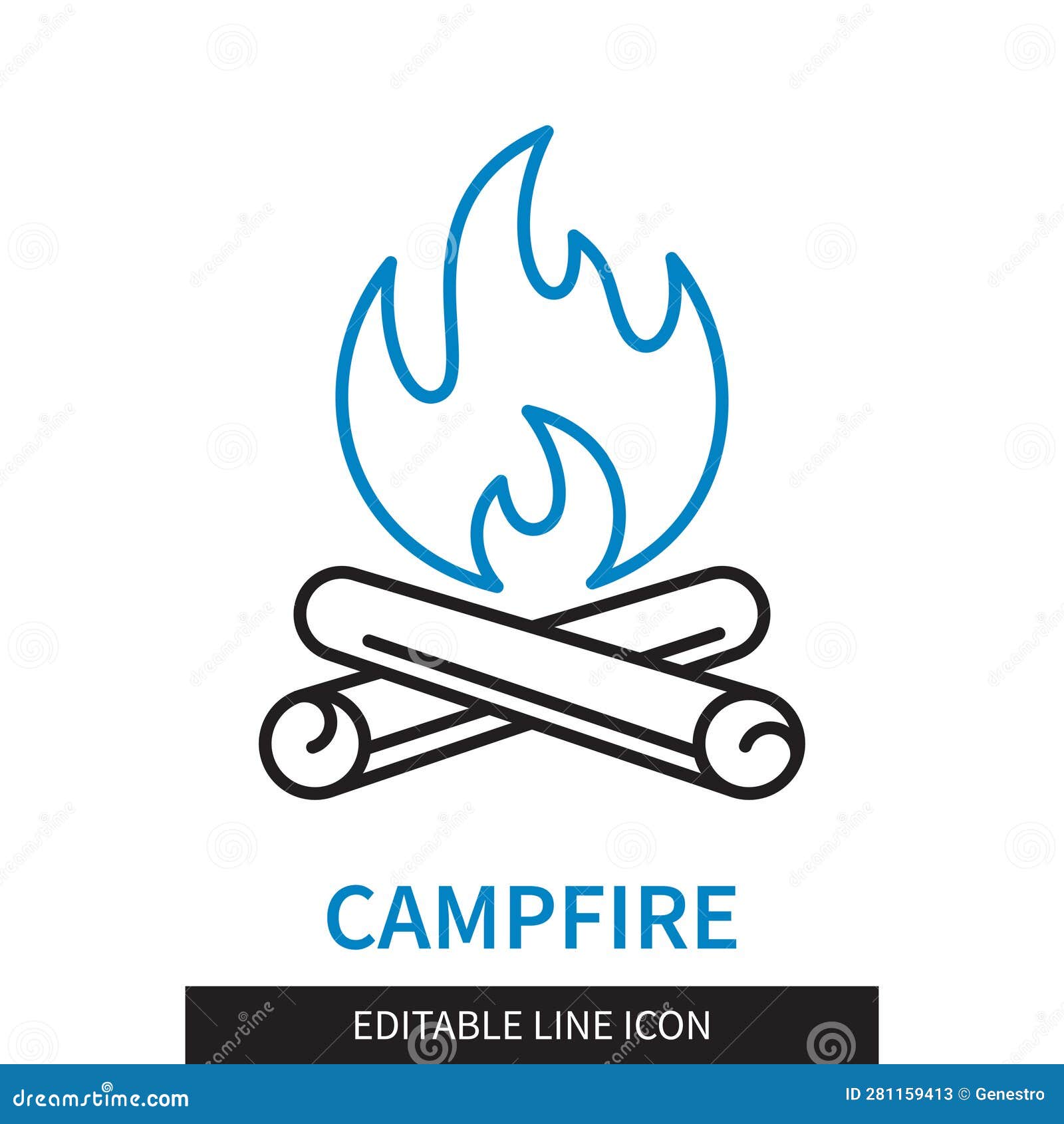 Campfire Outline Icon. Coloring Book Page For Children. Bonfire Vector ...