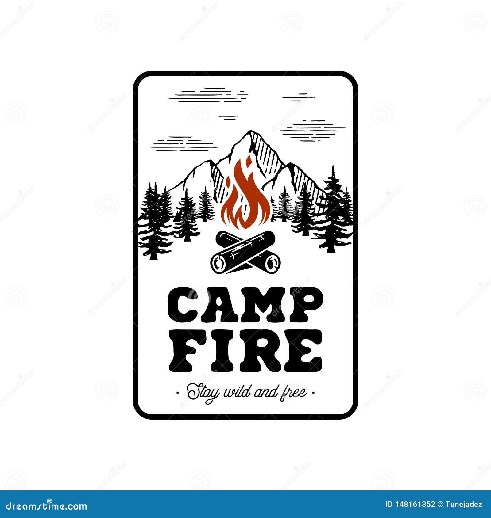 Campfire Emblem Mountains in Rectangle Vector Illustration Stock Vector ...