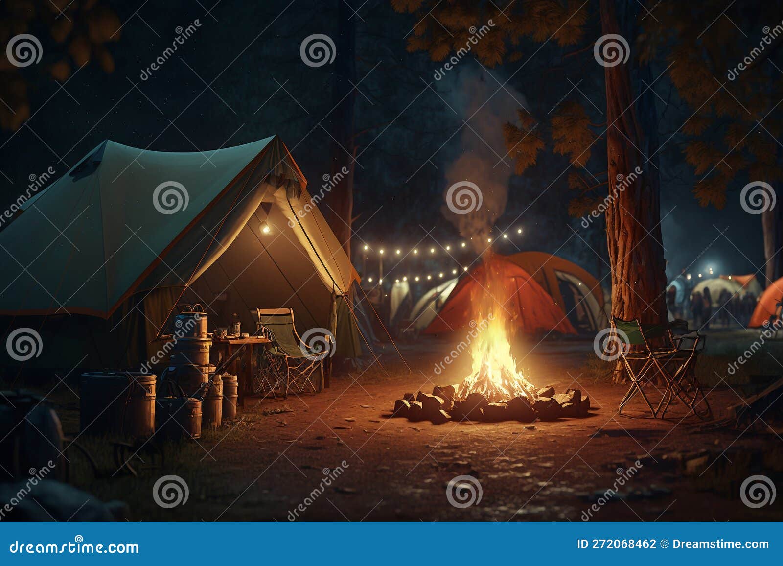 Campfire Evening Fire in Nature in a Tent, Active Rest Generative AI ...