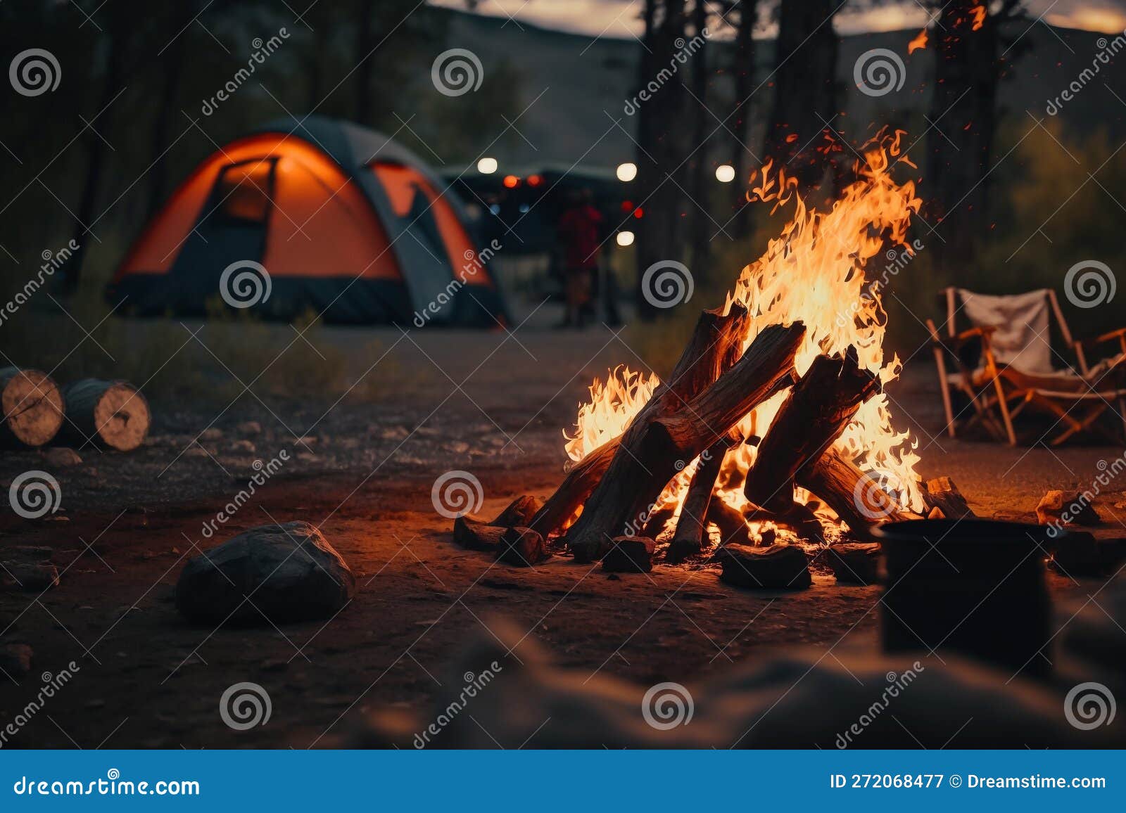 Campfire Evening Fire in Nature in a Tent, Active Rest Generative AI ...