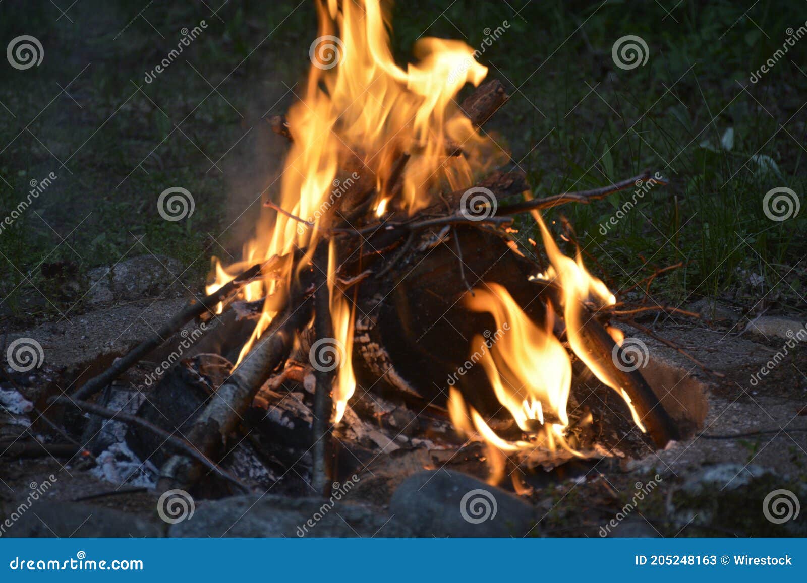 Campfire in a Field in the Evening Stock Image - Image of evening ...