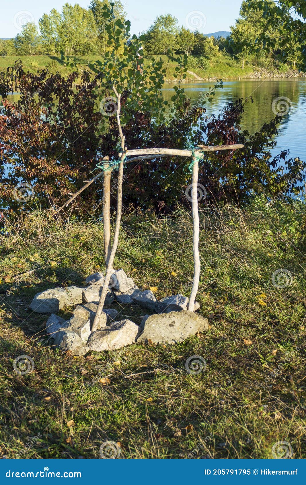 Campfire, Fireplace with Frame of Branches and Stones Stock Image ...