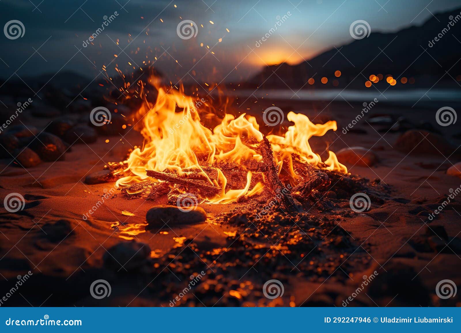 Campfire Flame in the Evening. Bright Fire of a Campfare, Relaxation in ...