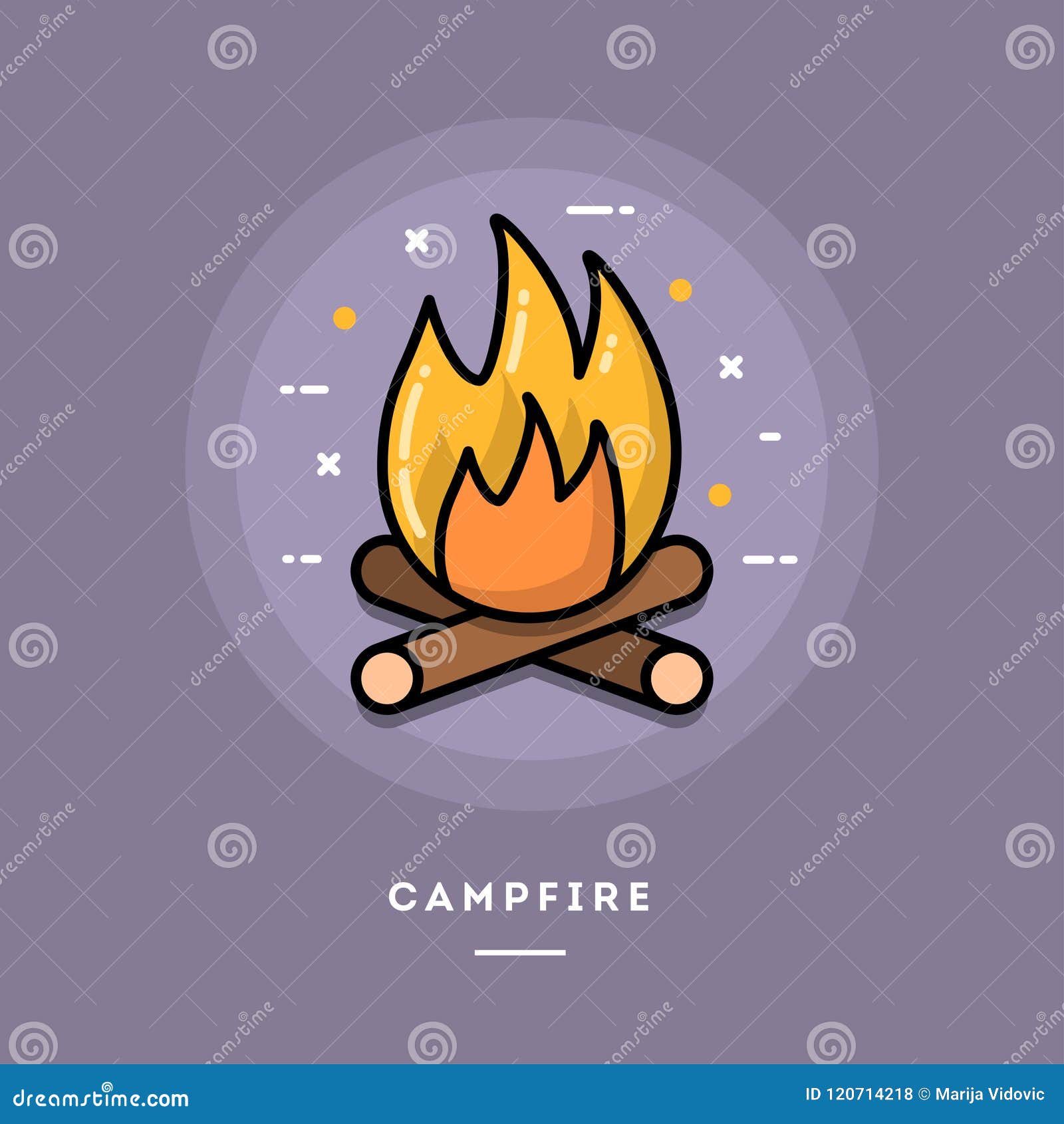 Campfire, Flat Design Thin Line Banner Stock Illustration ...