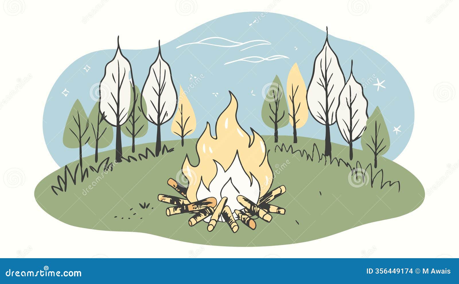Cozy Campfire Scene in a Peaceful Forest Illustration Art Calm Trees ...