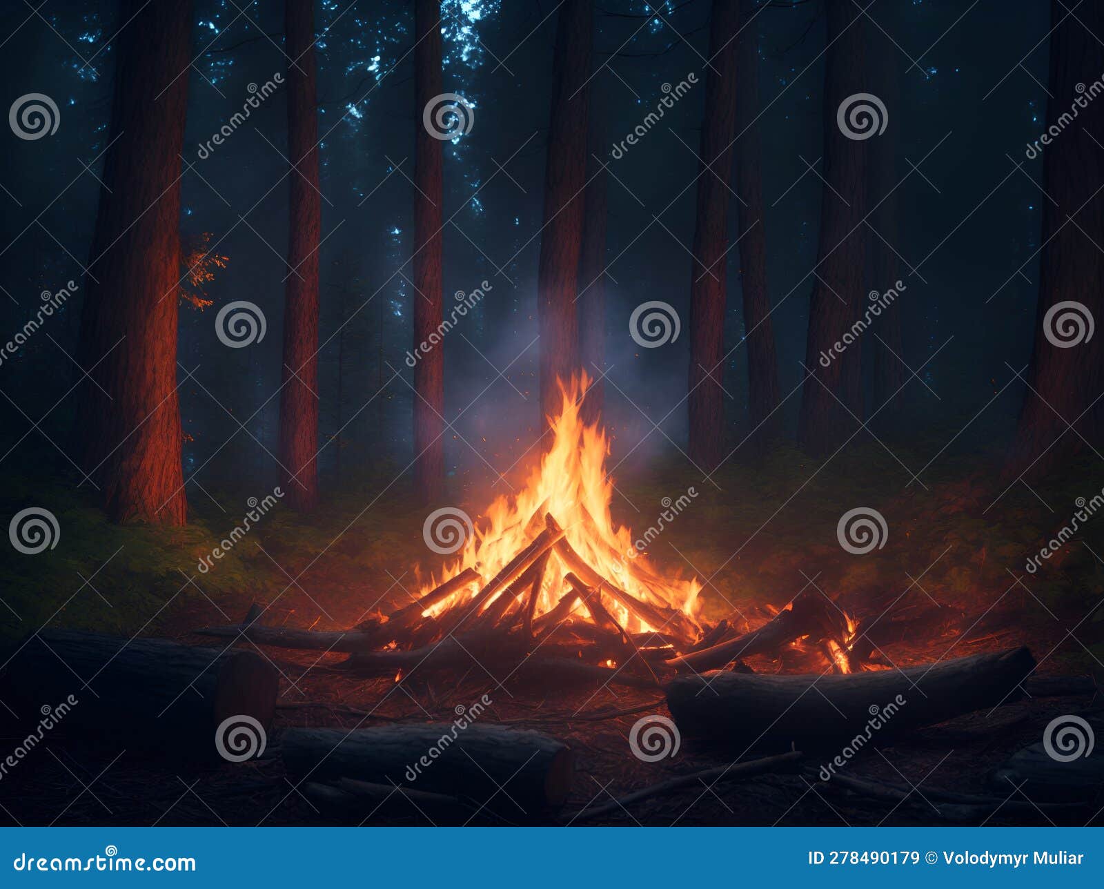 A Campfire in the Forest Near the Trees, the Danger of Fire. Generation ...