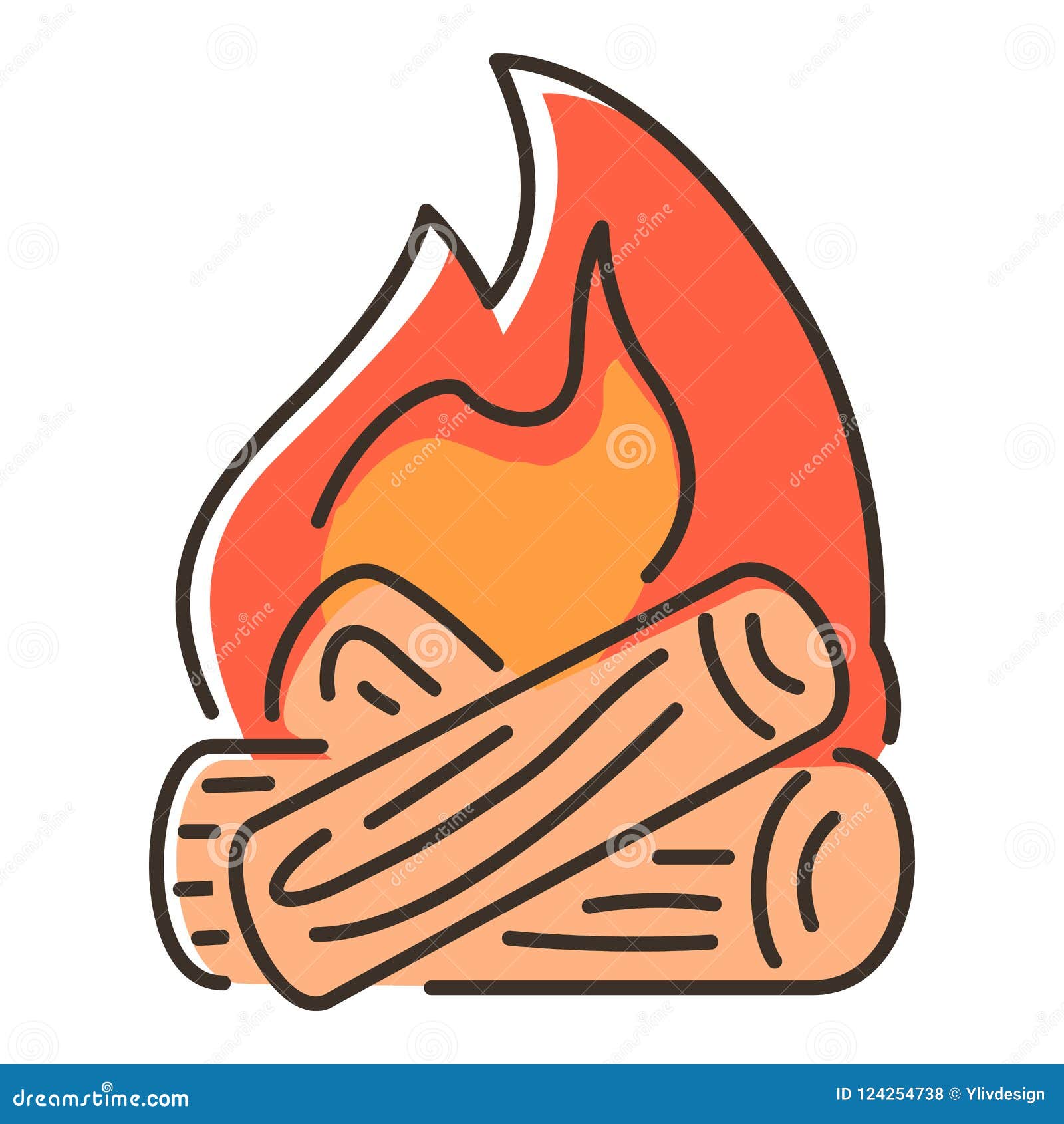 Campfire icon, flat style stock illustration. Illustration of warm ...