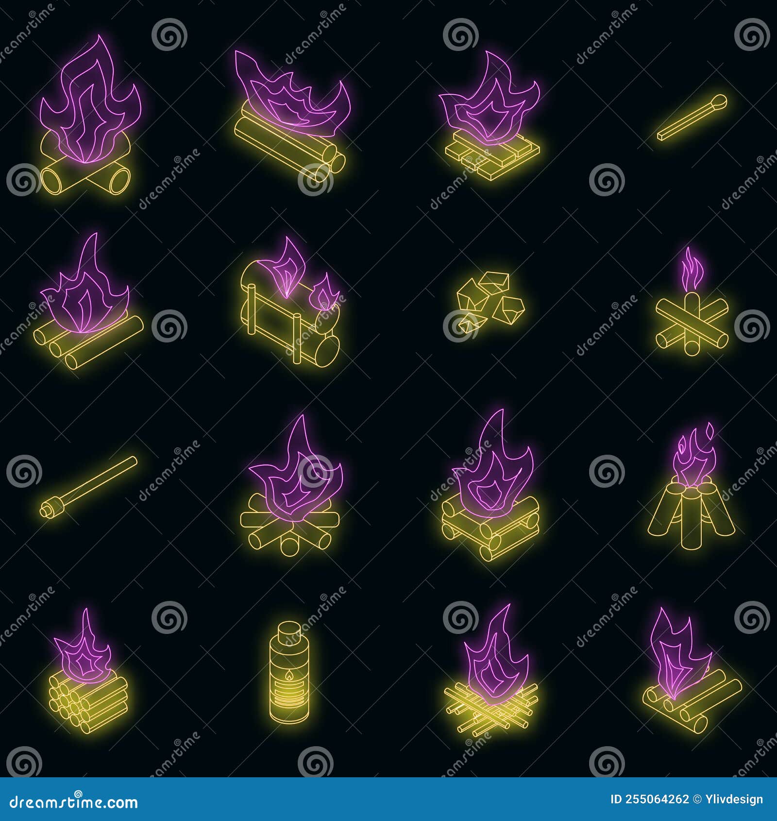 Campfire Icons Set Cartoon Vector. Burning And Extinguished Fire ...