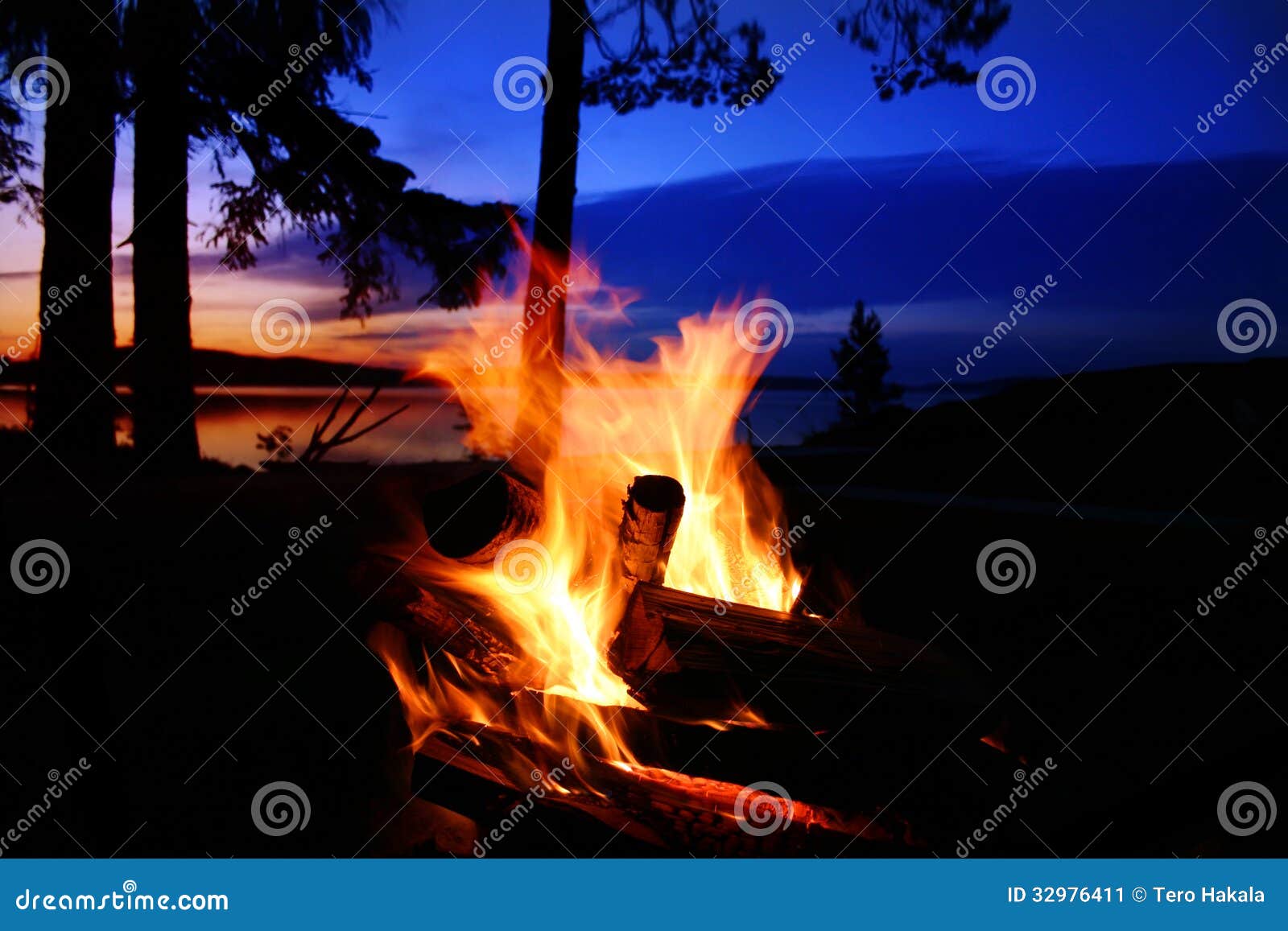 Campfire by a lake stock image. Image of forest, bonfire - 32976411