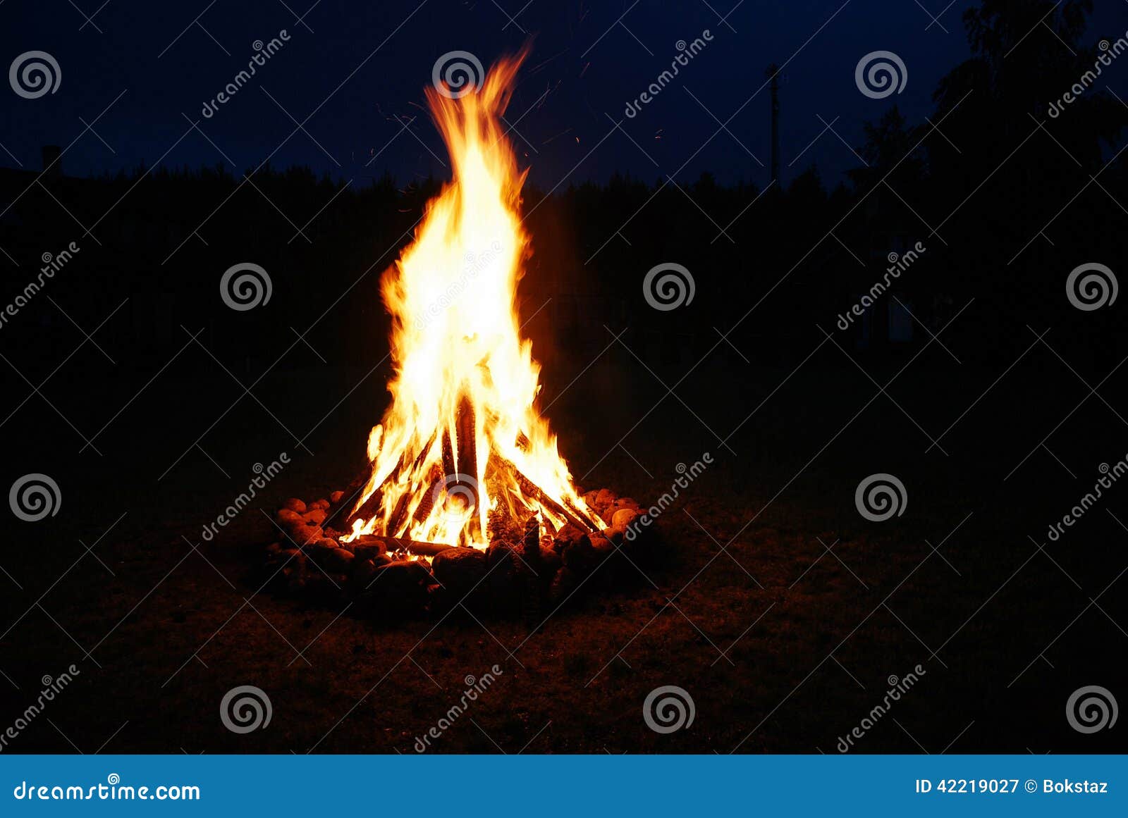 Campfire Light in Dark Night Time Stock Image - Image of background ...