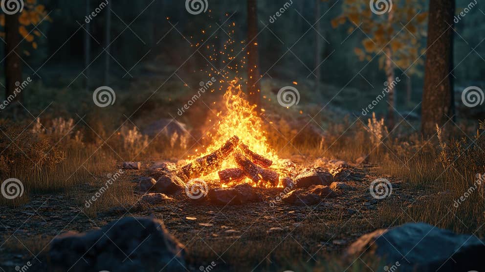 A Campfire is Lit in the Middle of a Forest, AI Stock Photo - Image of ...