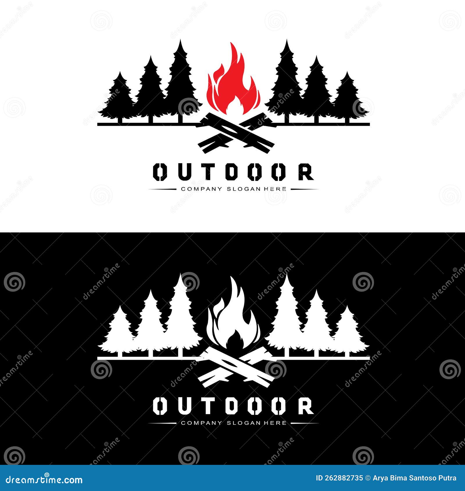 Campfire Logo Design, Camping Vector, Wood Fire and Forest Design Stock ...