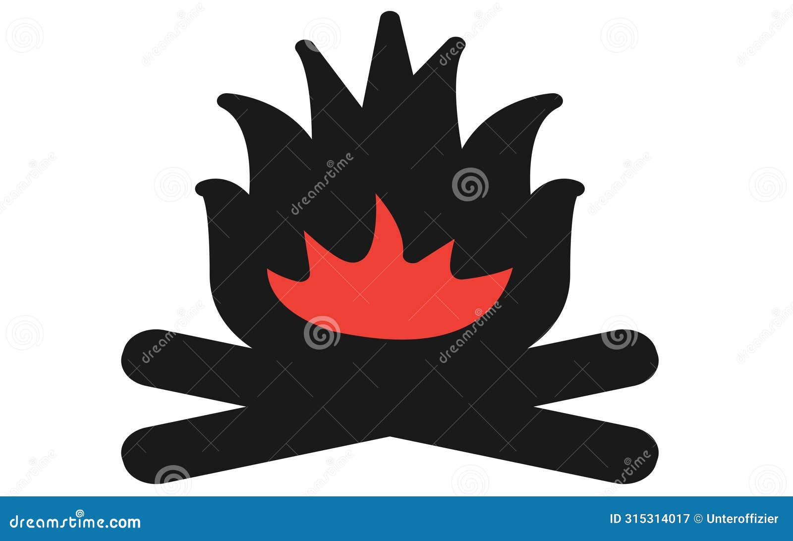A Campfire with Logs and Burning Flames Outline Silhouette White ...