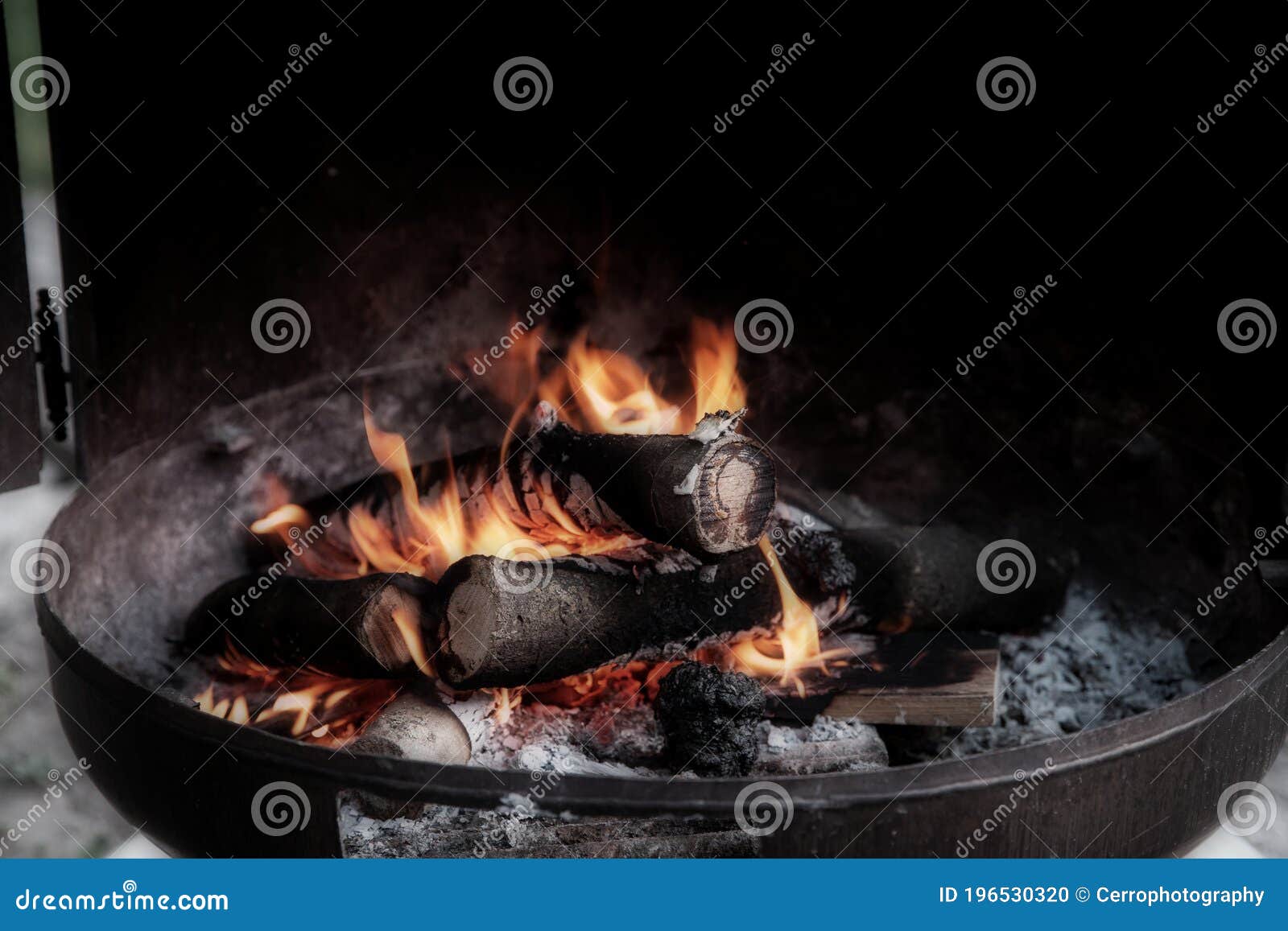 Campfire in Metal Container, Fire Ring Closeup of Burning Logs and ...