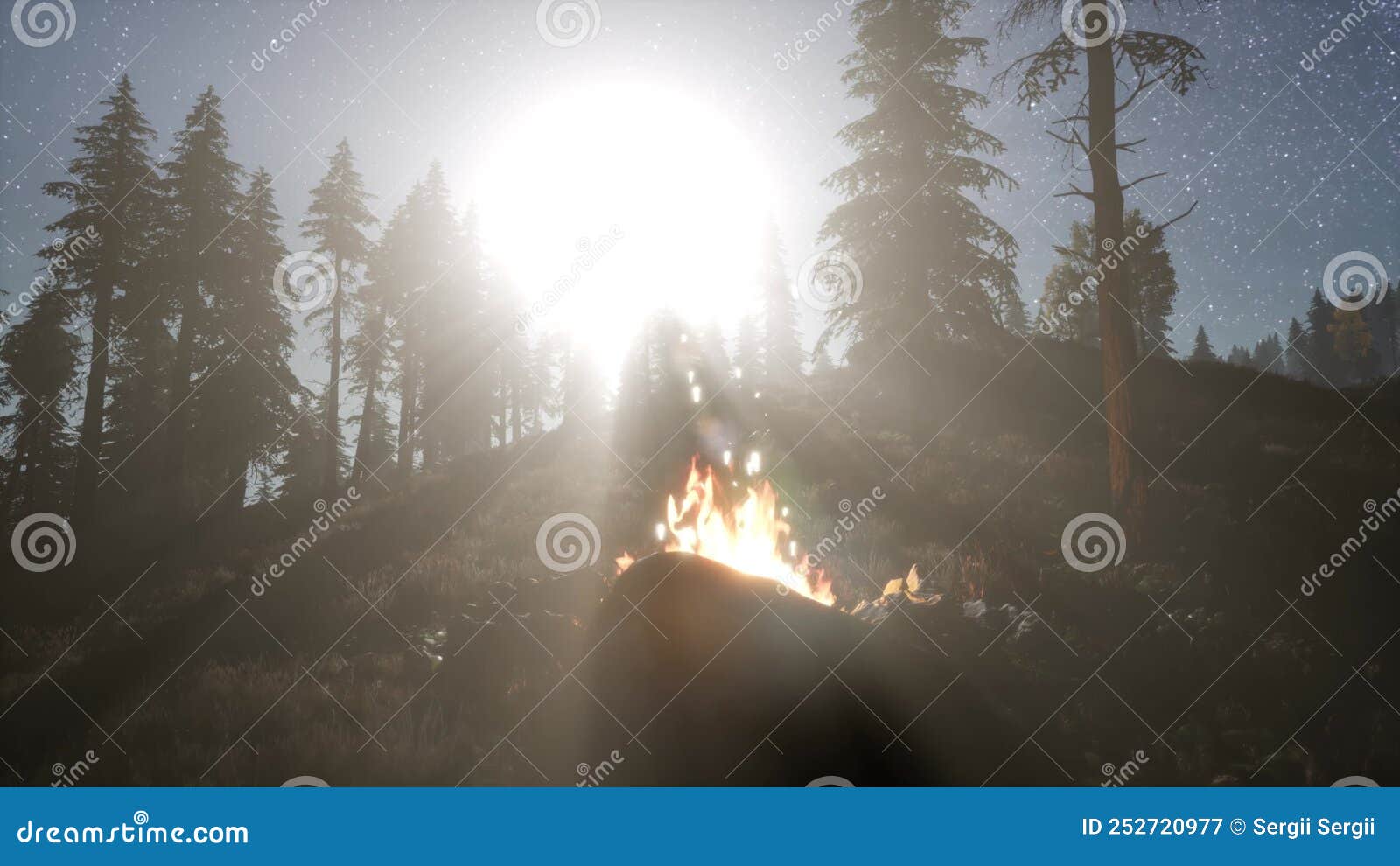 Campfire at Mountain Forest at Night Stock Video - Video of campfire ...