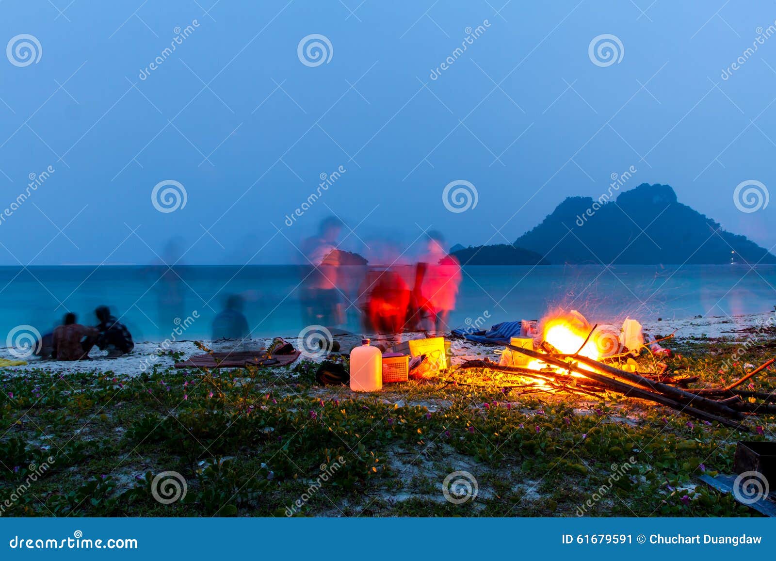 Campfire in Night on the Beach during the Summer Stock Image - Image of ...