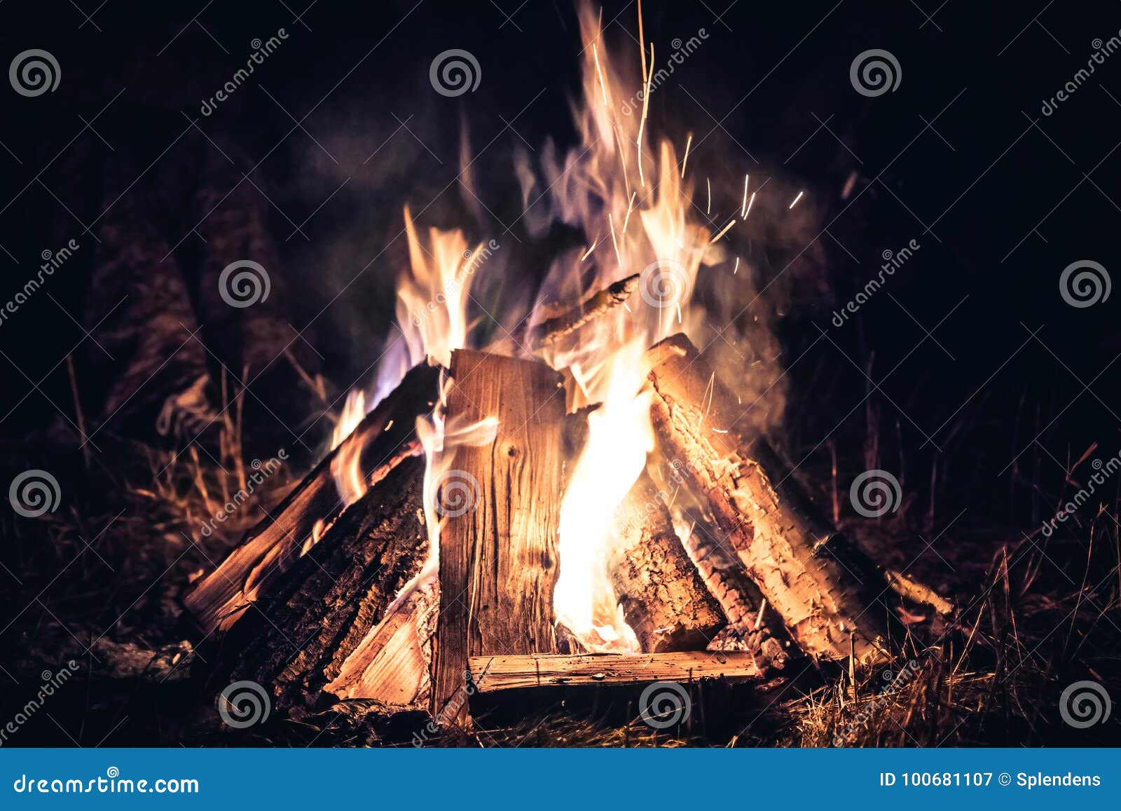 Campfire in Night Camp during Camping Holidays Stock Image - Image of ...