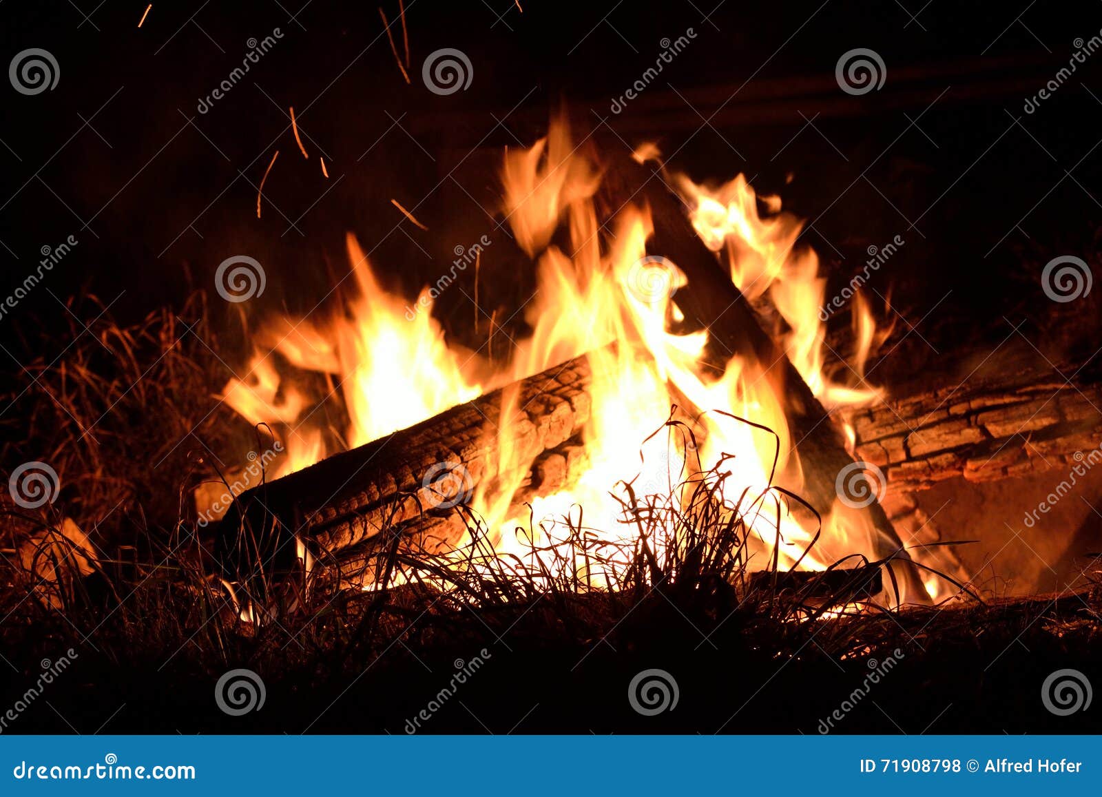 Campfire at night stock photo. Image of forest, danger - 71908798