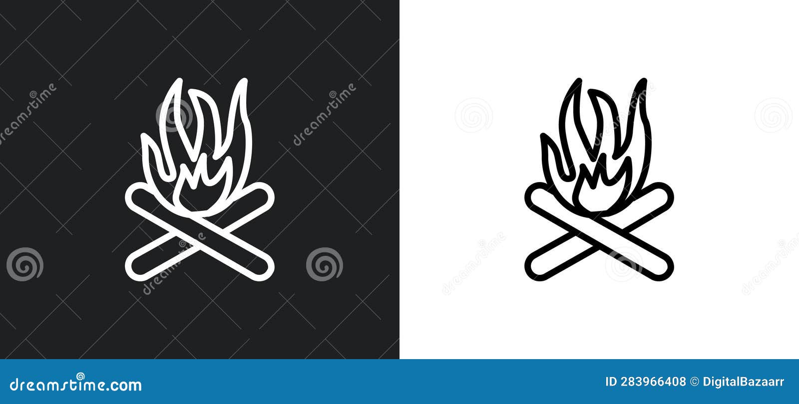 Campfire Outline Icon in White and Black Colors. Campfire Flat Vector ...