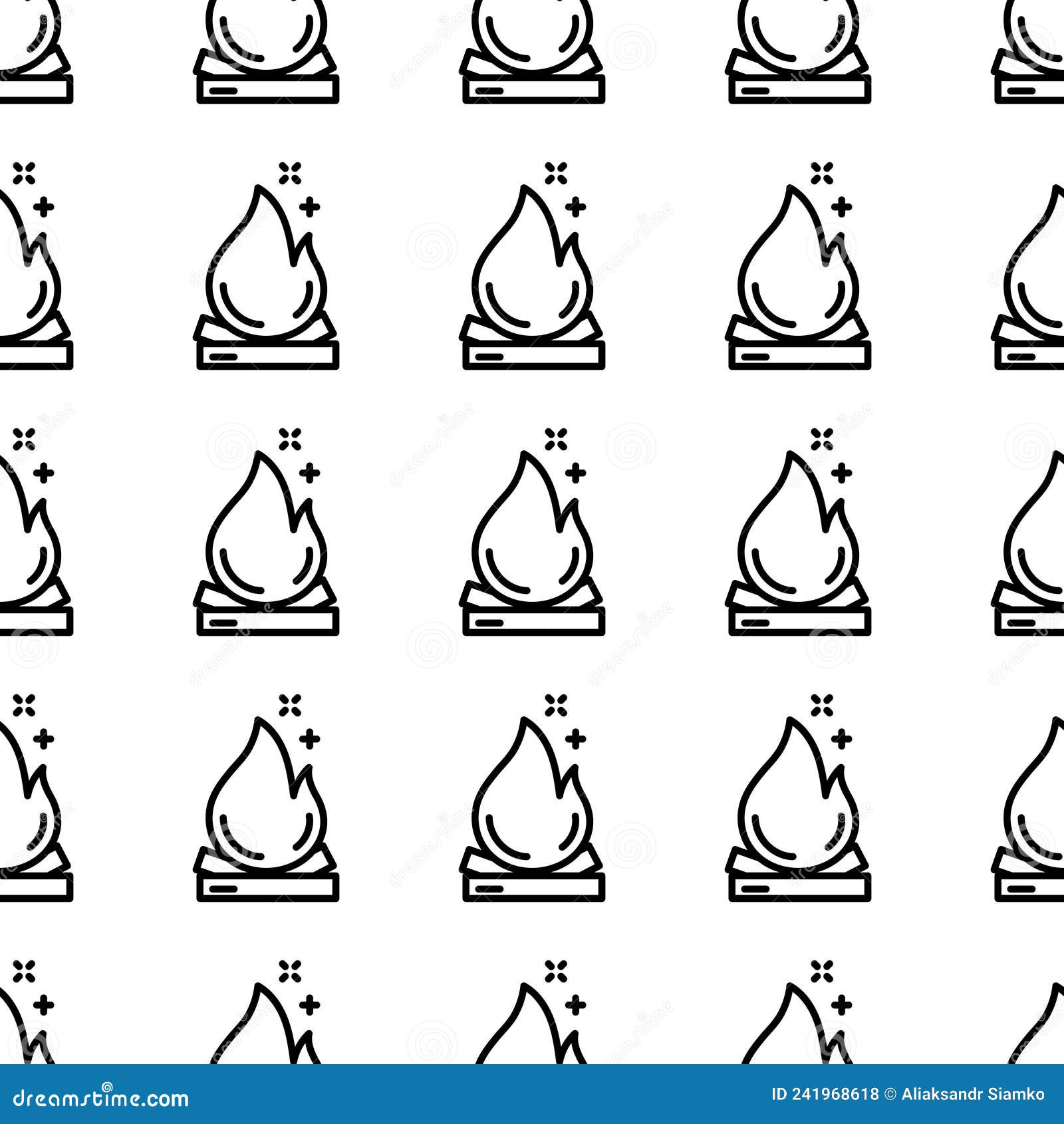 Campfire Seamless Vector Border. Wood Campfire Pattern. Outdoor Bonfire ...