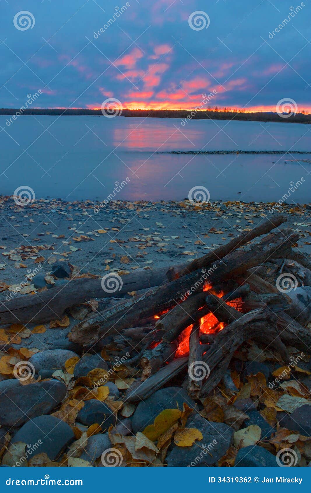 Campfire on the Shore of Talkeetna River Stock Photo - Image of fallen ...
